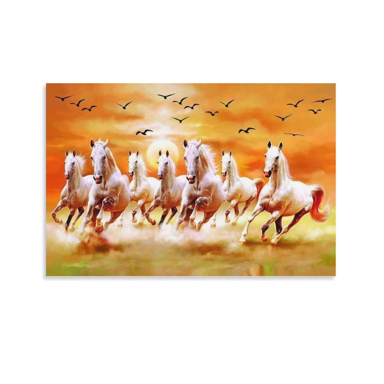 Seven Lucky Running White Horses Posters Posters Wall Art Painting ...