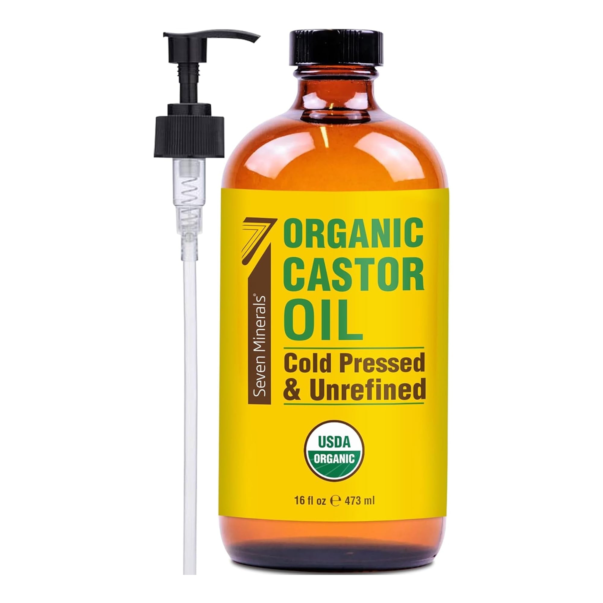 Seven Minerals Organic Castor Oil 16 fl oz Glass Bottle Cold Pressed ...