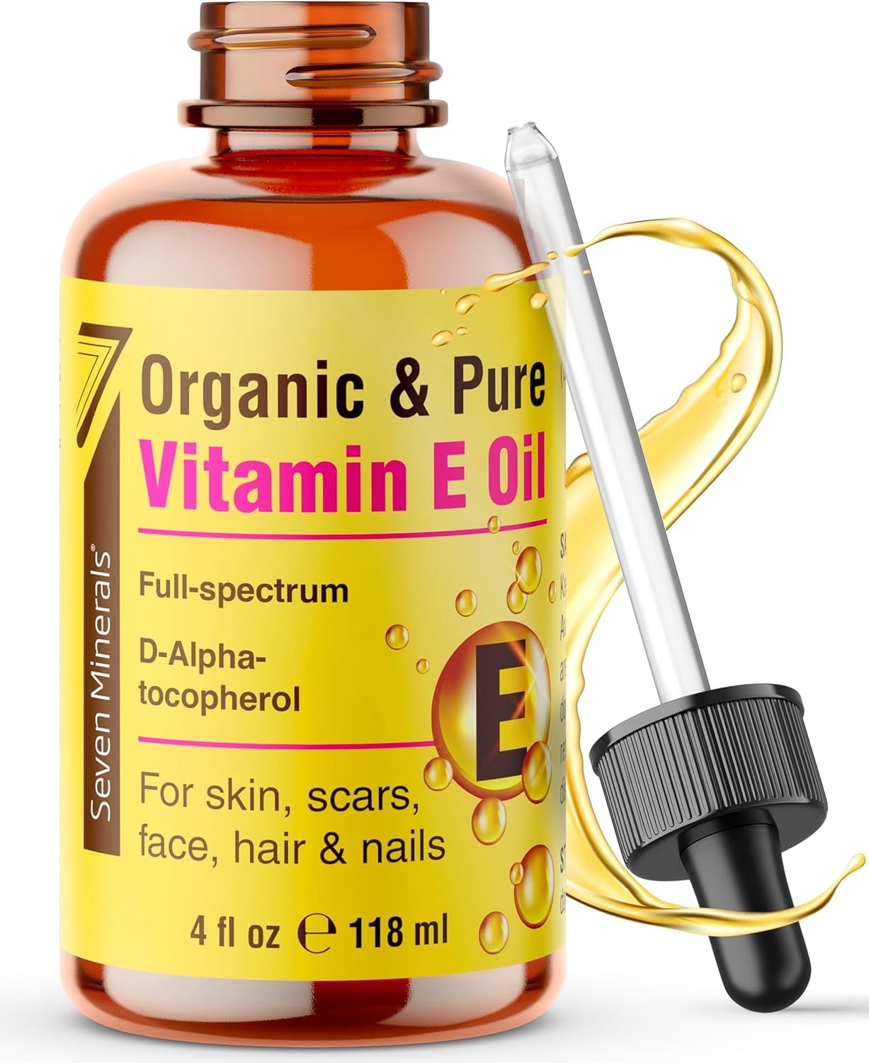 Seven Minerals Pure Vitamin E Oil, 75,000 IU, Organic for Skin, Face ...