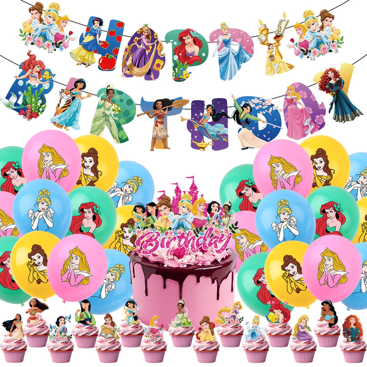 Seven Princess Theme Children's Birthday Party Banner Decoration ...