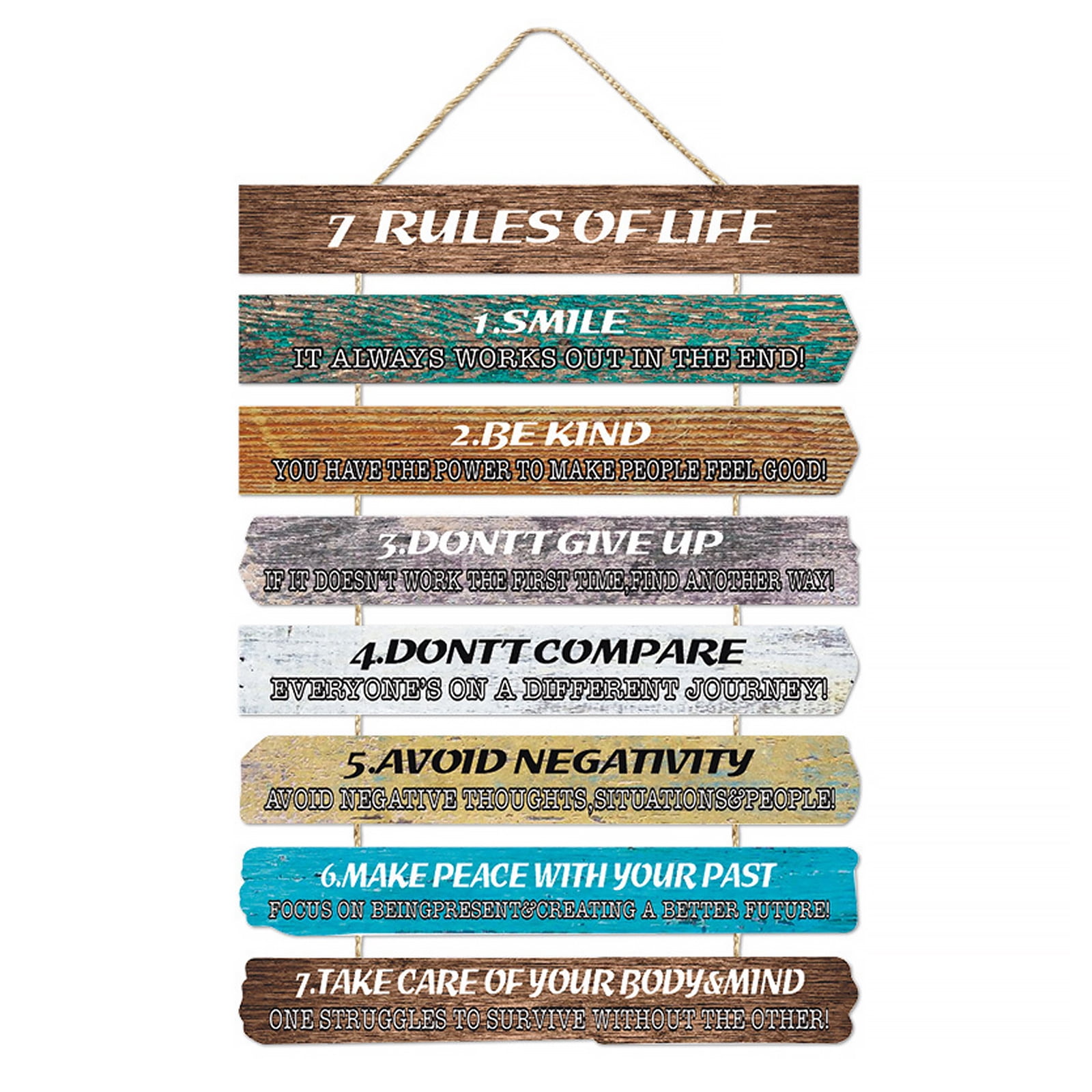 Seven Rules of Life Wooden Hanging Decor Living Room Office Bedroom ...