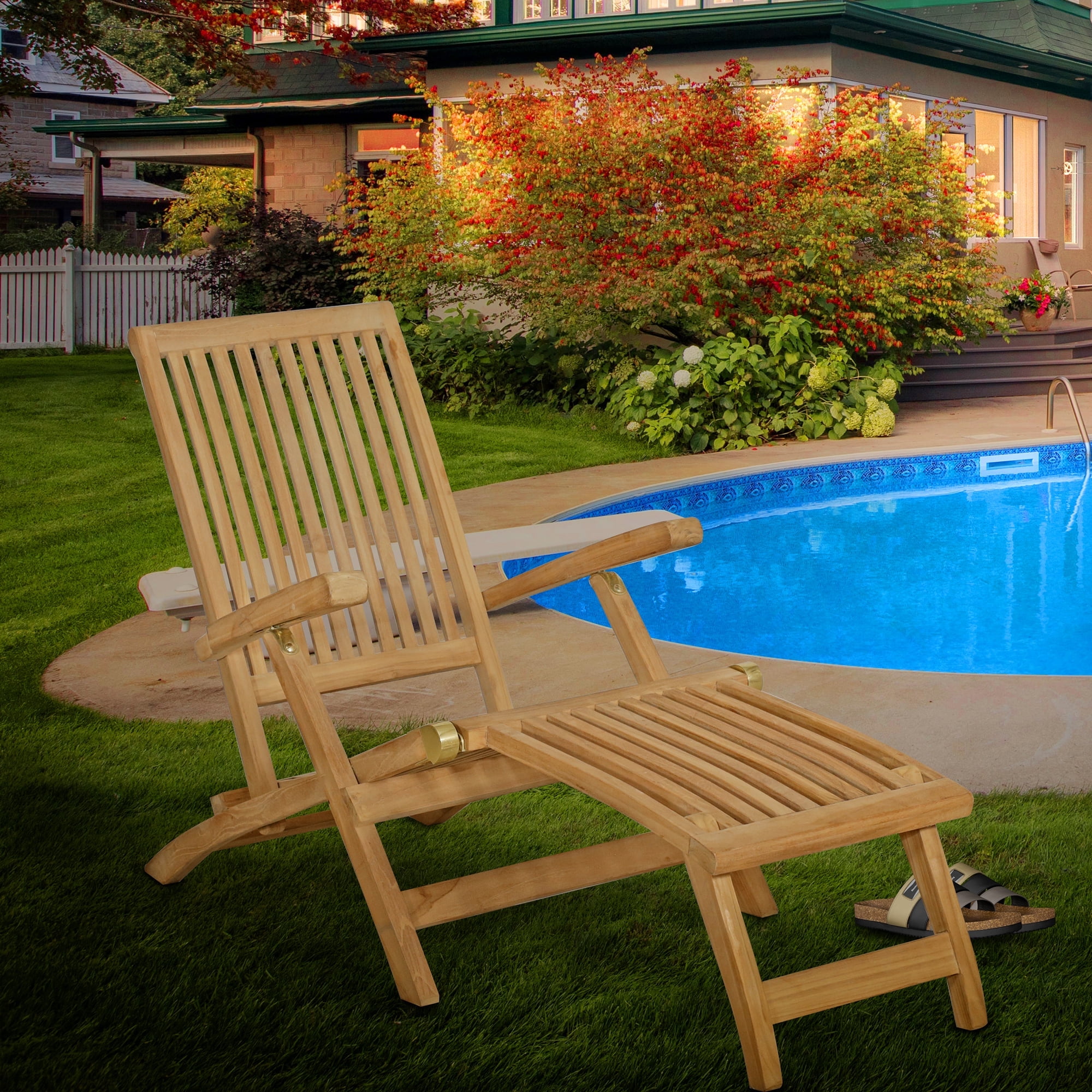 Seven Seas Teak Acapulco Outdoor Patio Wooden Steamer Lounge Chair for ...