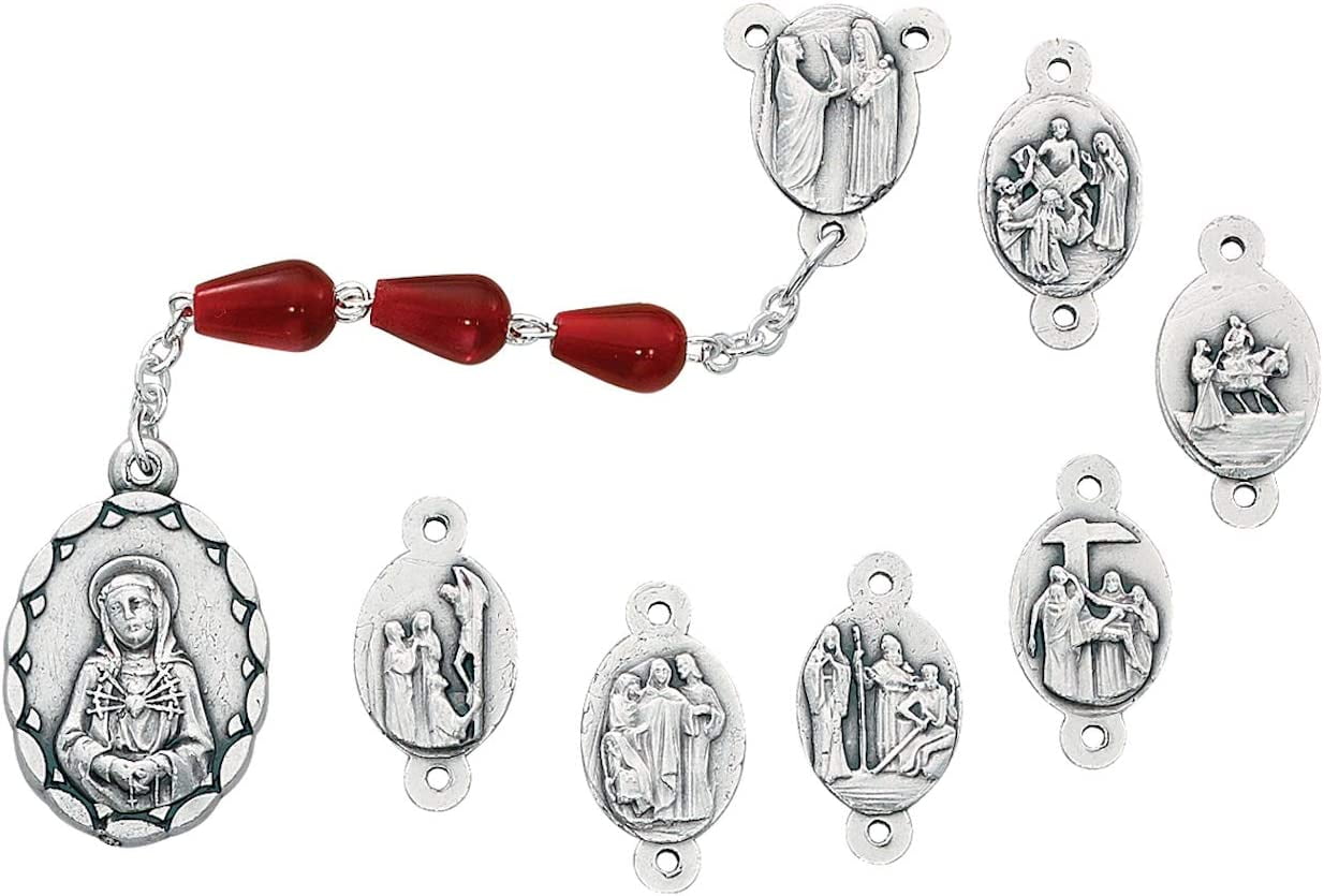 Red Tear Drop Seven Sorrows Rosary (P143R) in Clear Plastic Box ...