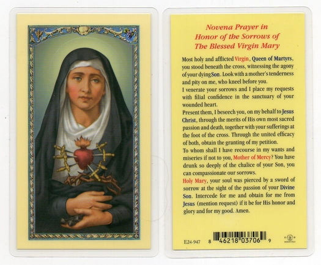 Seven Sorrows of Mary Laminated Catholic Prayer Holy Card with Prayer ...