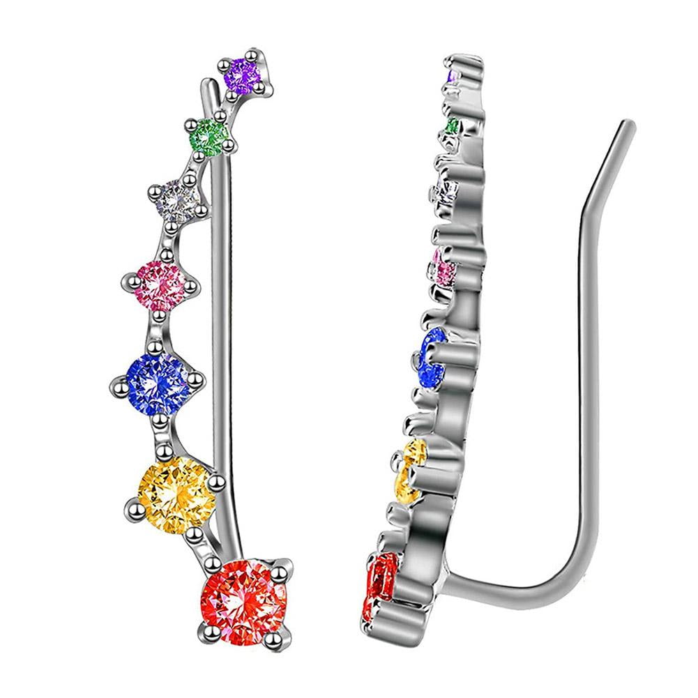 Seven Star Diamond Stud Earrings, 7 Crystals Leaf Shape Ear Climber UK ...