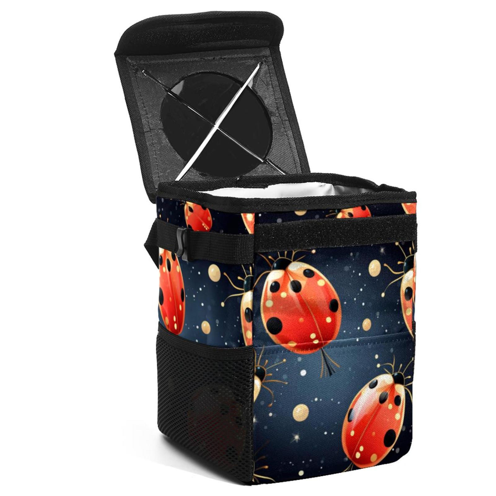 Seven Starred Iadybird Foldable Car Trash Can with Lid, Leak-Proof, and ...