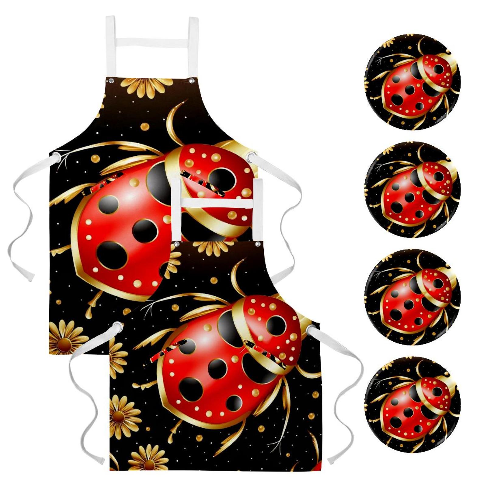 Seven Starred Iadybird Waterproof Circle Pins Button Apron Dress with ...