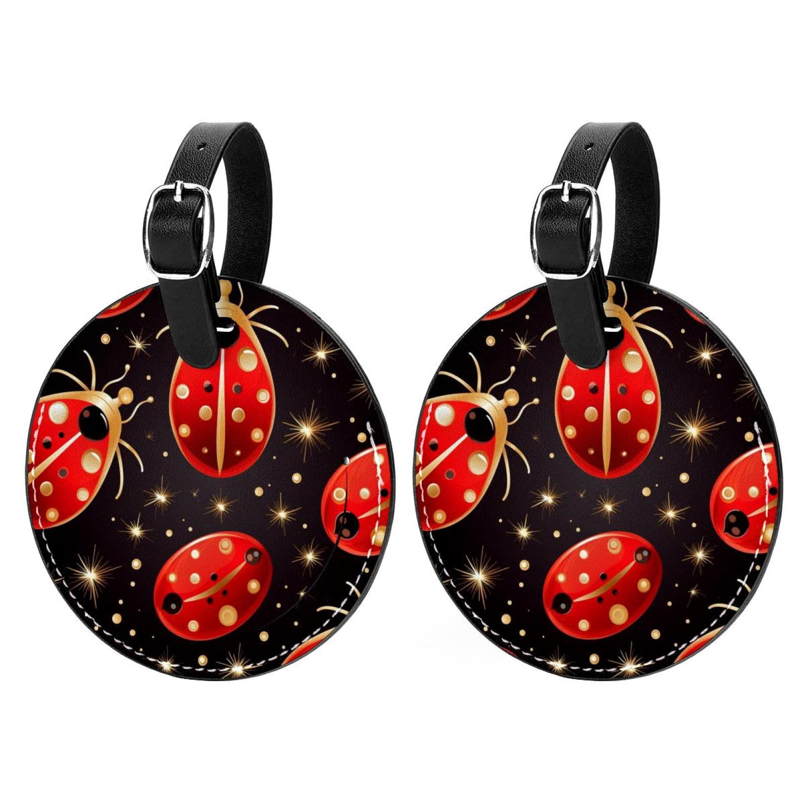 Seven Starred Ladybird 2Pcs PU Leather Round Luggage Tags with Privacy ...