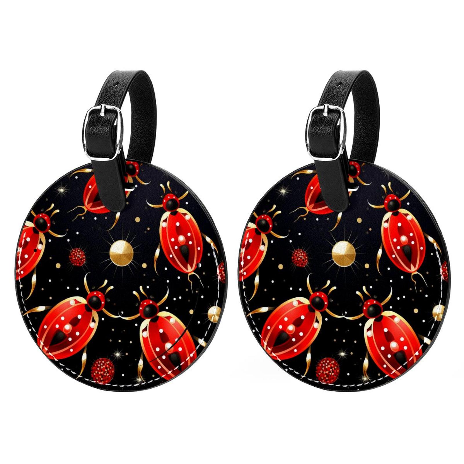 Seven Starred Ladybird 2Pcs PU Leather Round Luggage Tags with Privacy ...