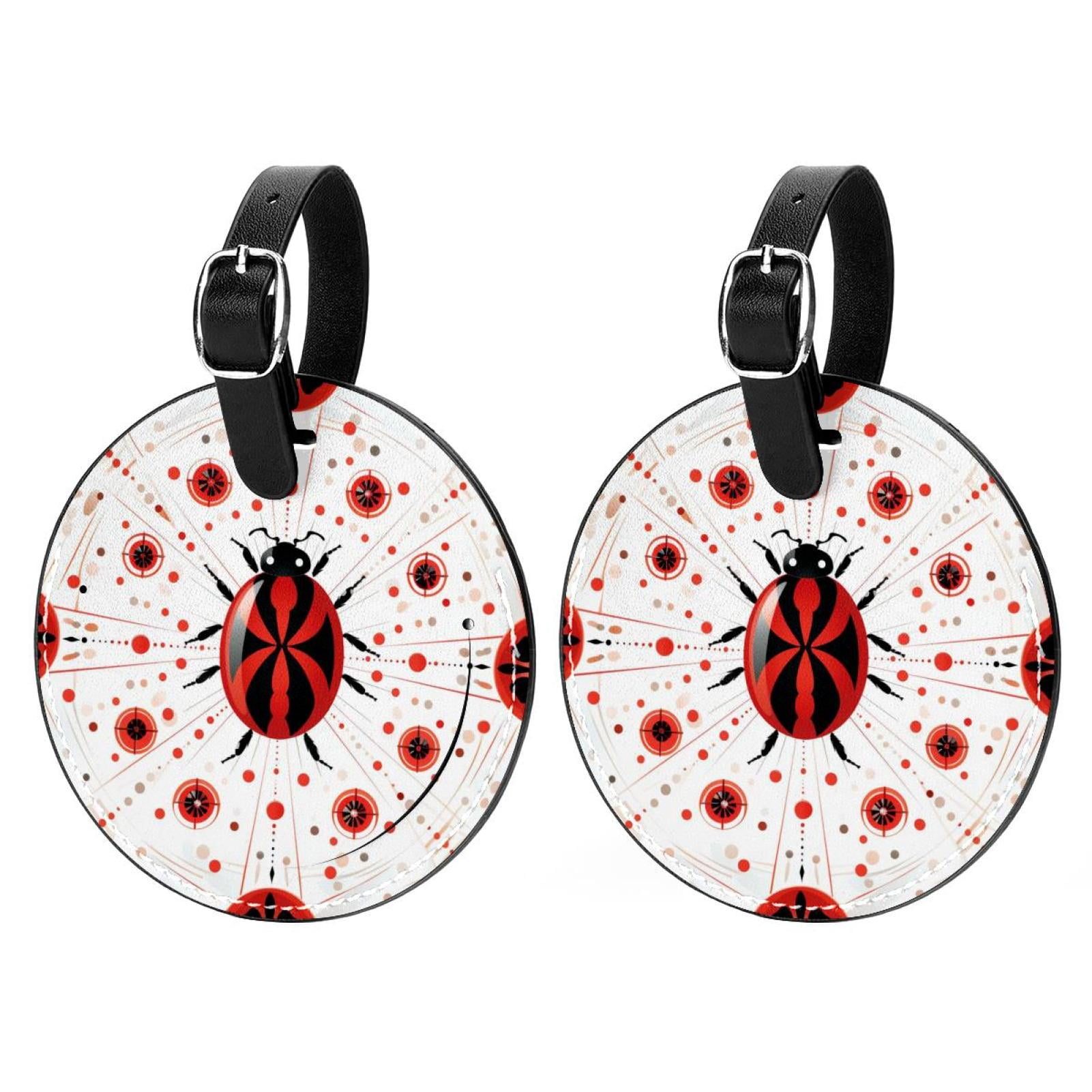 Seven Starred Ladybird 2Pcs PU Leather Round Luggage Tags with Privacy ...