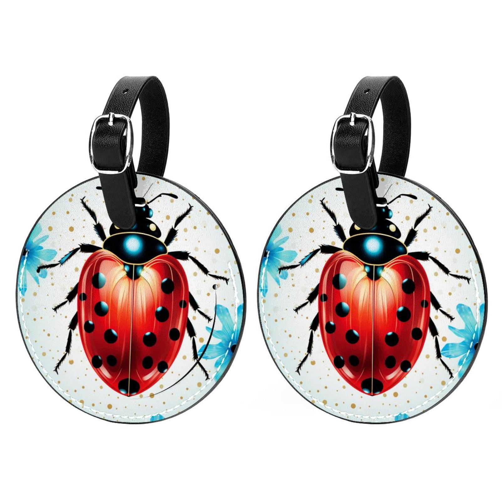 Seven Starred Ladybird 2Pcs PU Leather Round Luggage Tags with Privacy ...