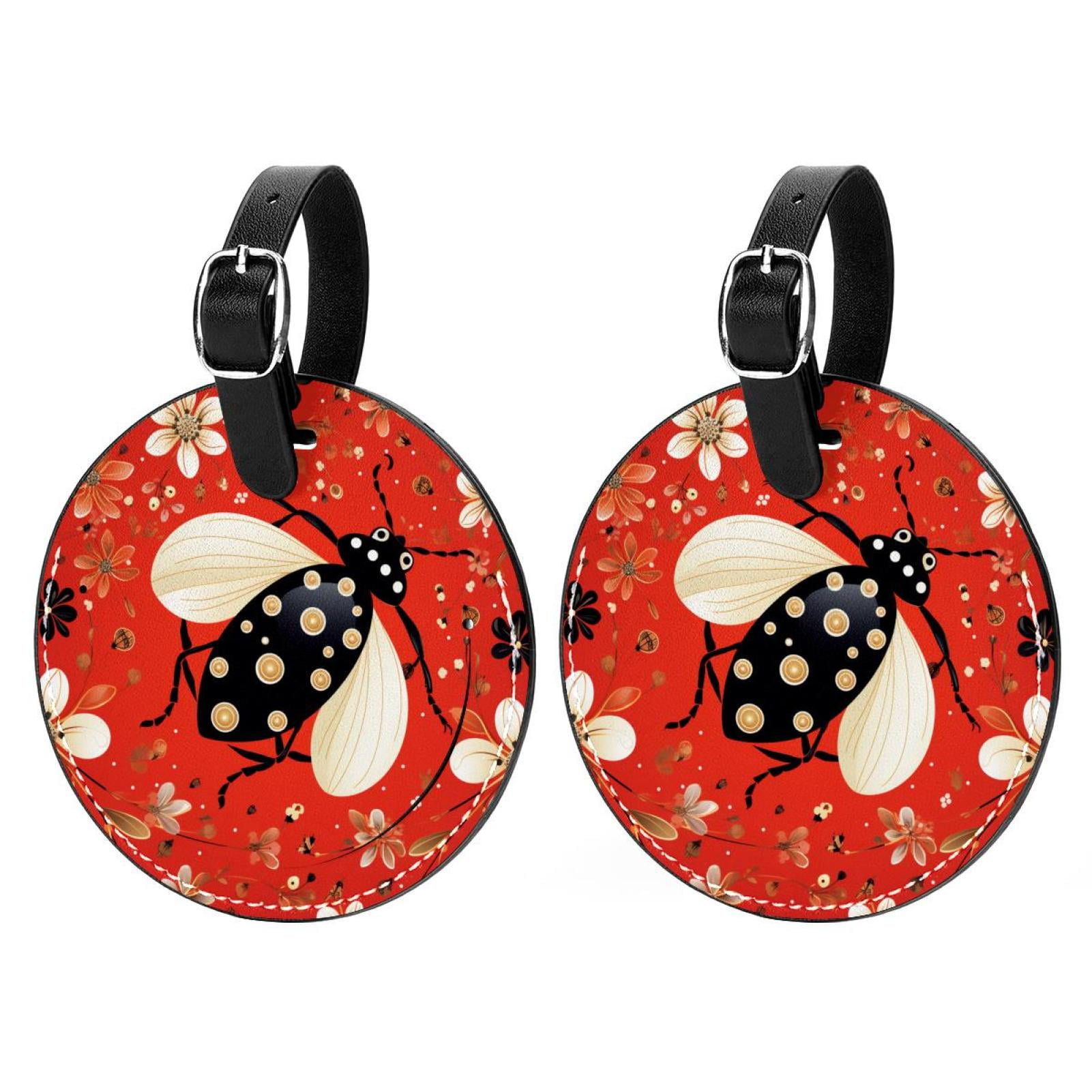 Seven Starred Ladybird 2Pcs PU Leather Round Luggage Tags with Privacy ...