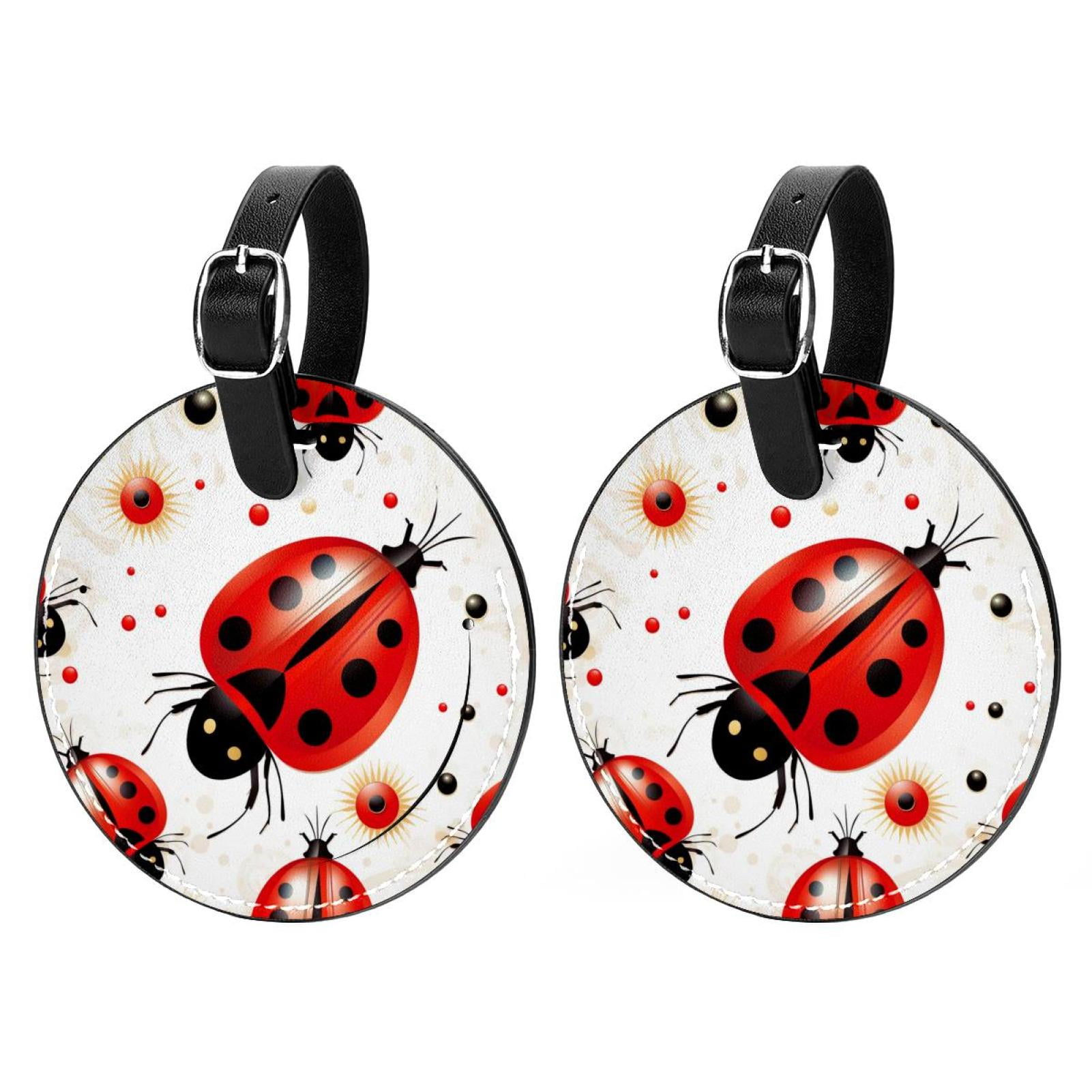 Seven Starred Ladybird 2Pcs PU Leather Round Luggage Tags with Privacy ...