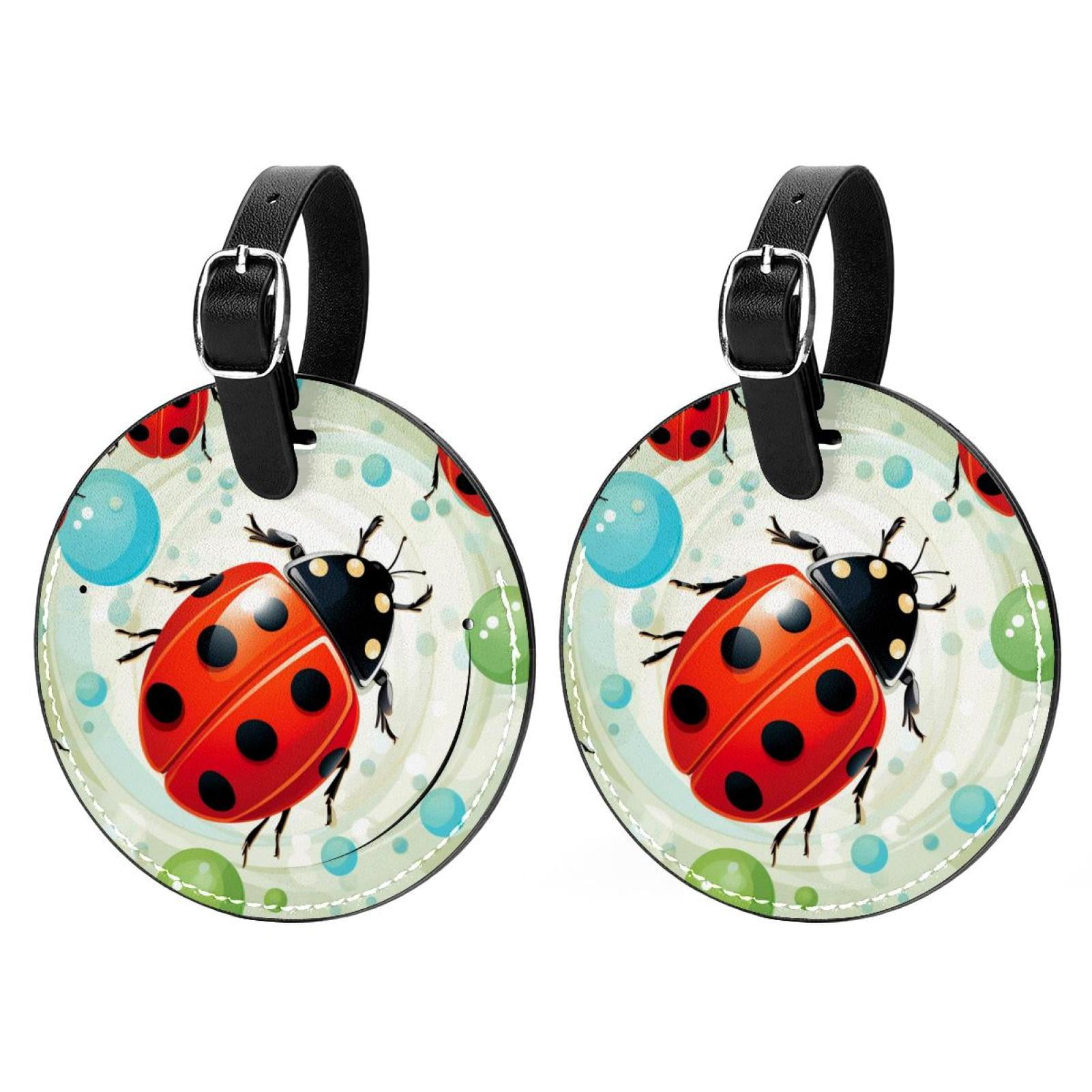 Seven Starred Ladybird 2Pcs PU Leather Round Luggage Tags with Privacy ...