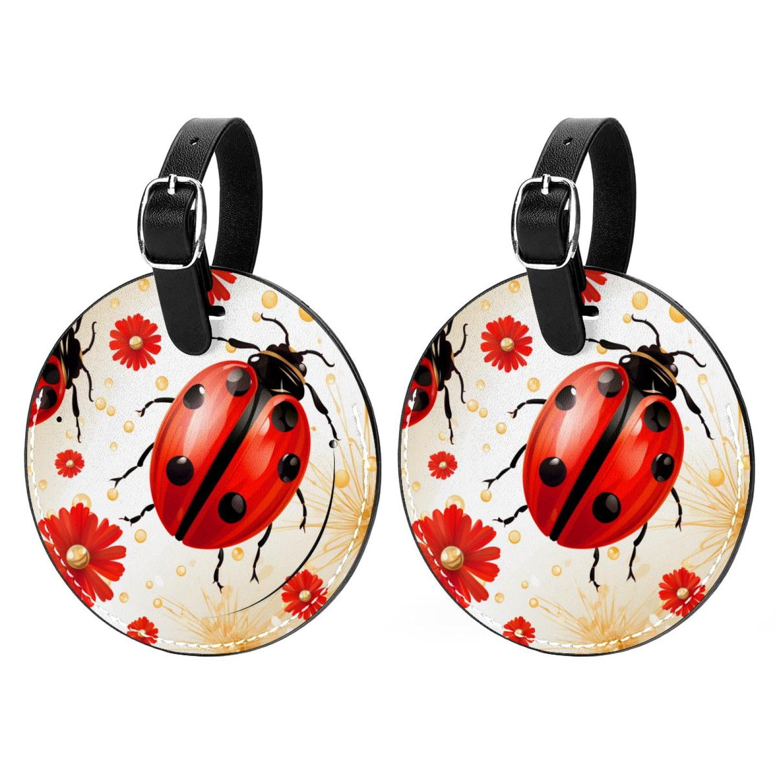 Seven Starred Ladybird 2Pcs PU Leather Round Luggage Tags with Privacy ...