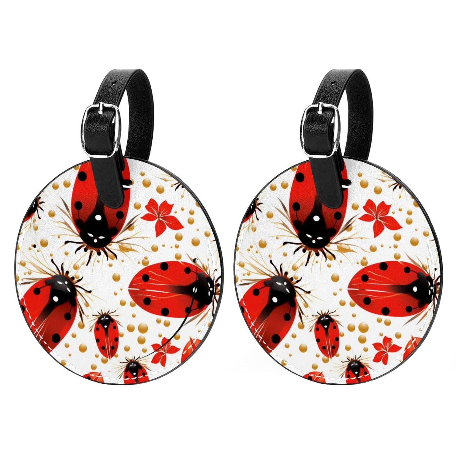 Seven Starred Ladybird 2Pcs PU Leather Round Luggage Tags with Privacy ...