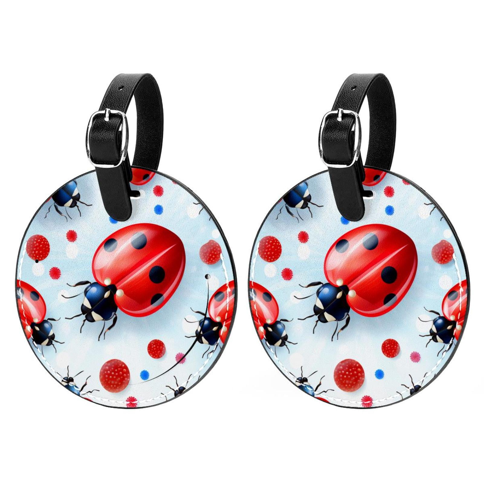Seven Starred Ladybird 2pcs PU Leather Round Bag Tags with Privacy ...