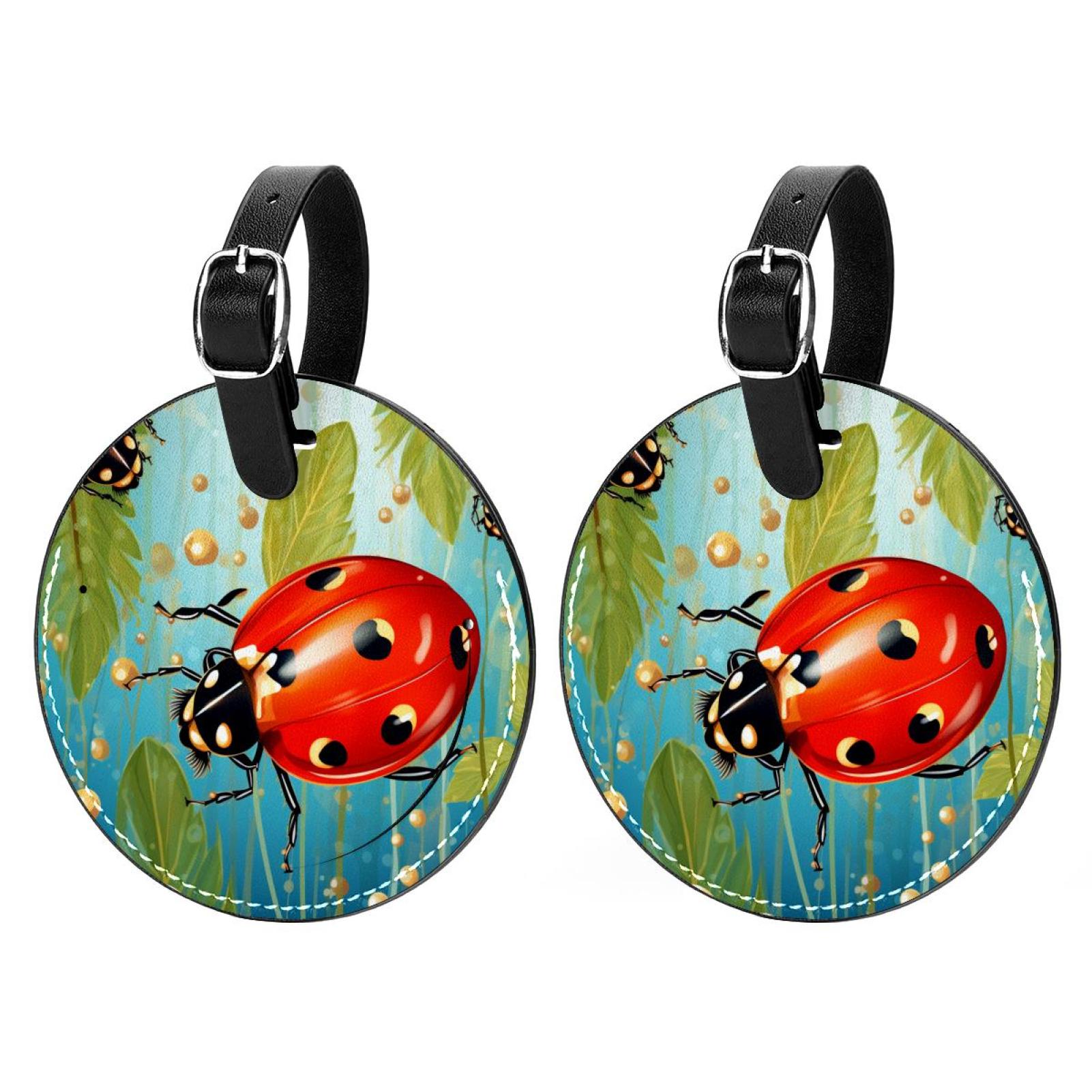 Seven Starred Ladybird 2pcs PU Leather Round Bag Tags with Privacy ...