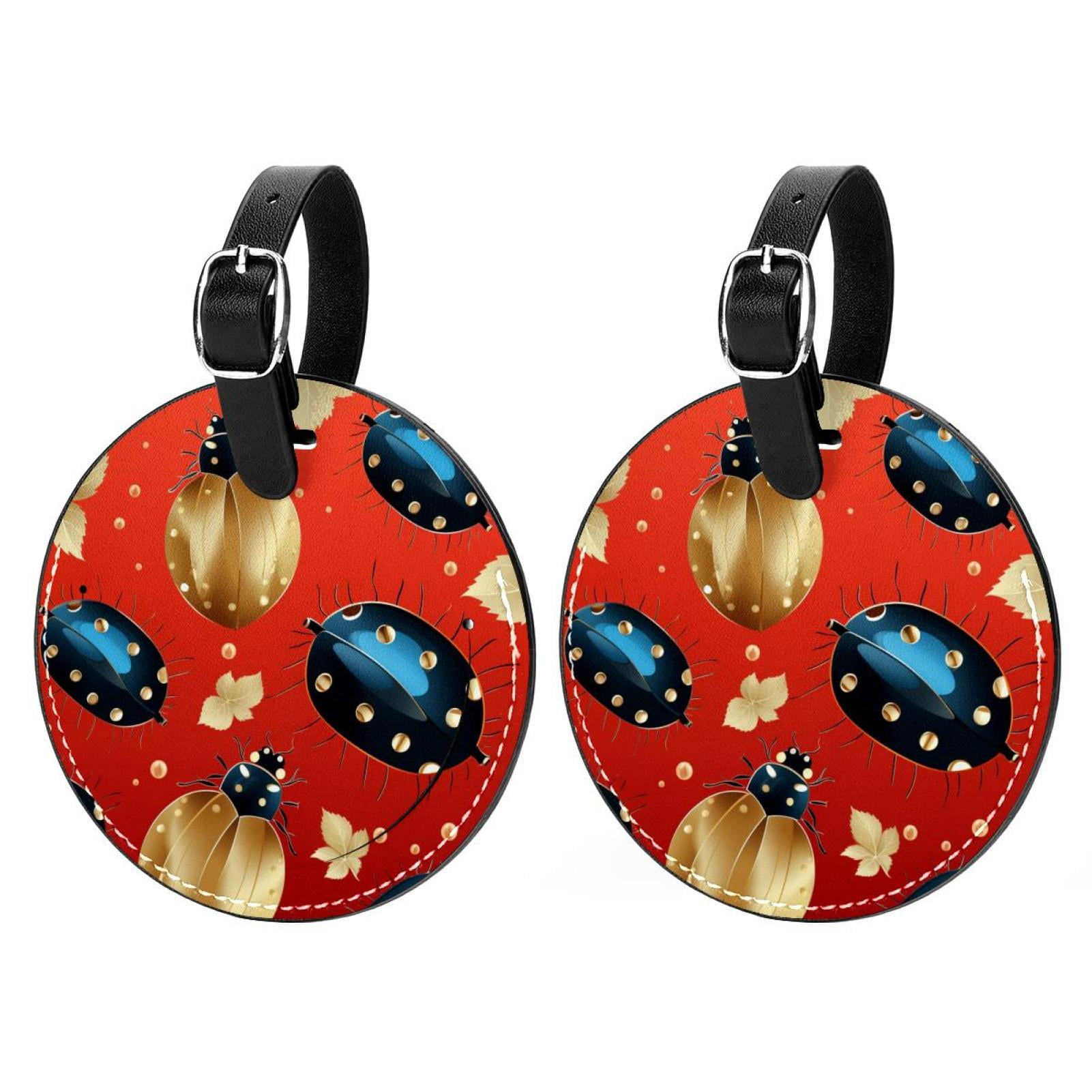 Seven Starred Ladybird 2pcs PU Leather Round Bag Tags with Privacy ...