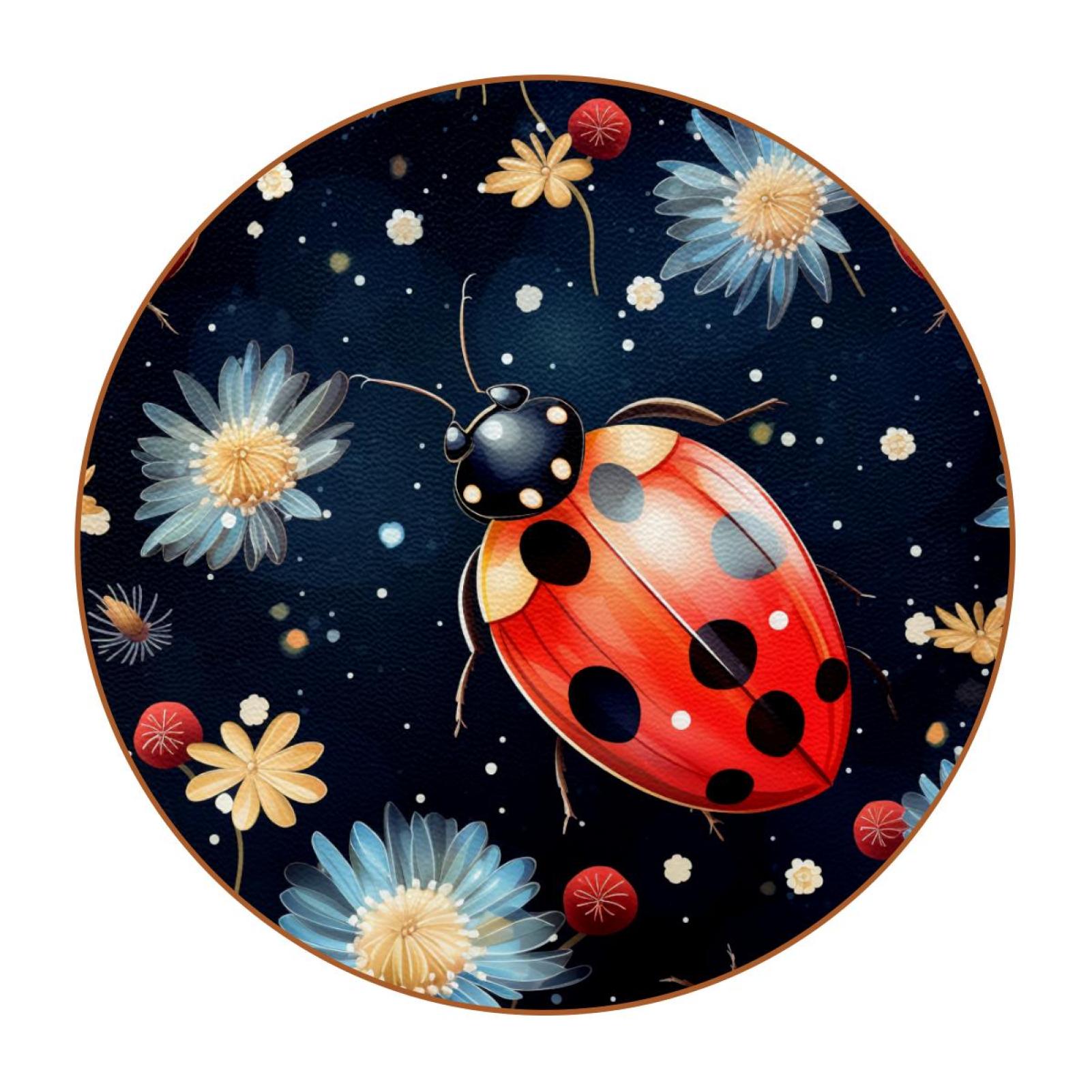 Seven Starred Ladybird 6PCS Round Car Coasters, Microfiber Leather ...