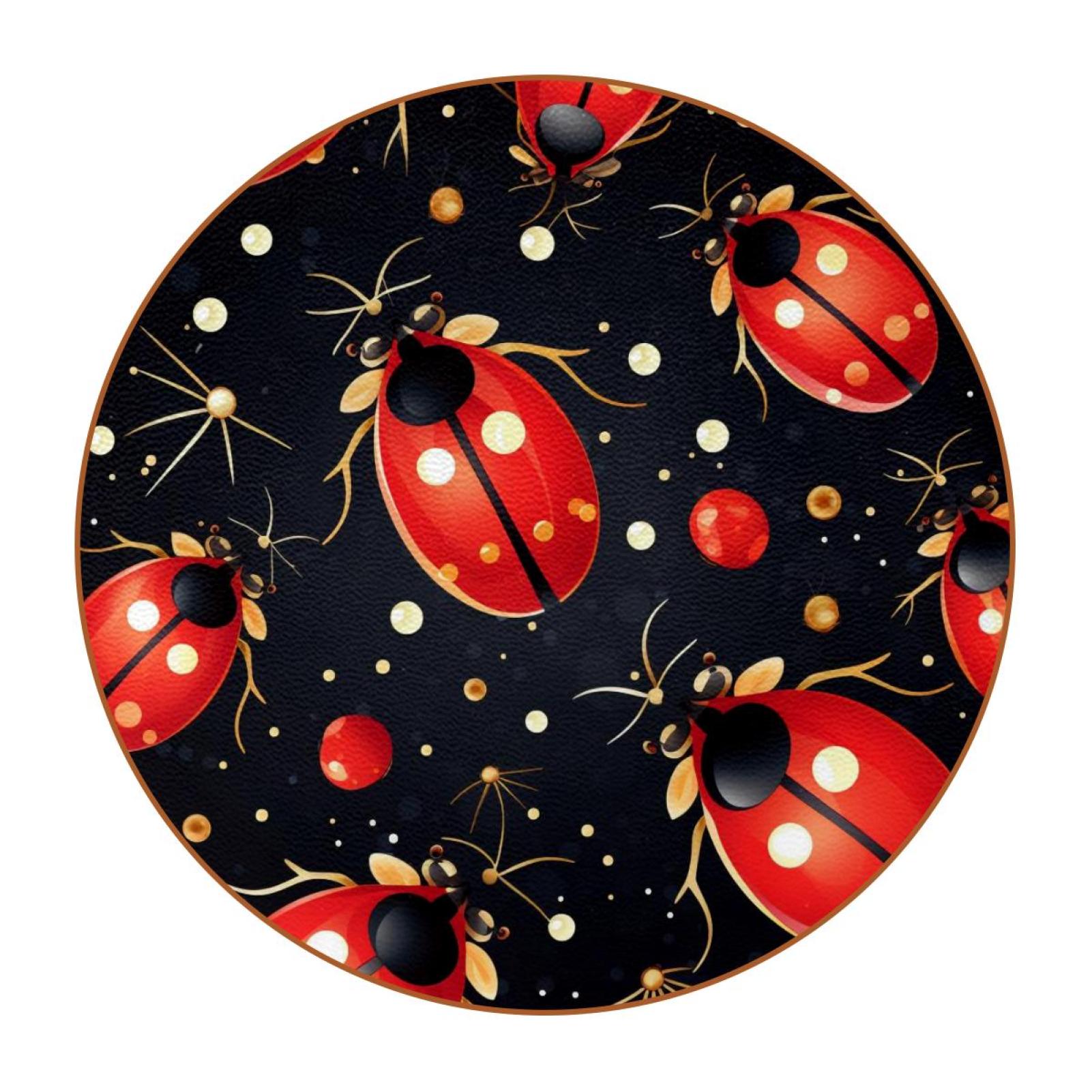Seven Starred Ladybird 6pcs Round Coasters Set, Microfiber Leather ...