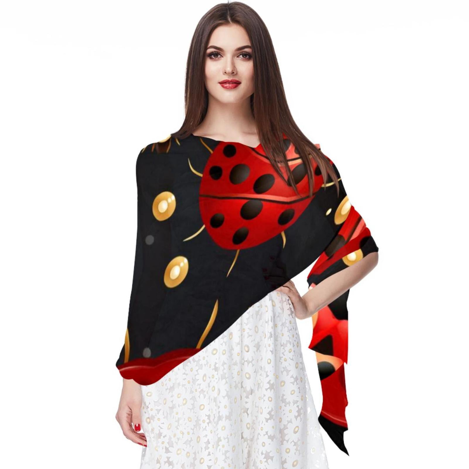 Seven Starred Ladybird Breathable Chiffon Yarn Silk Scarf 180*73 - Light Translucent Shawl Wrap ...