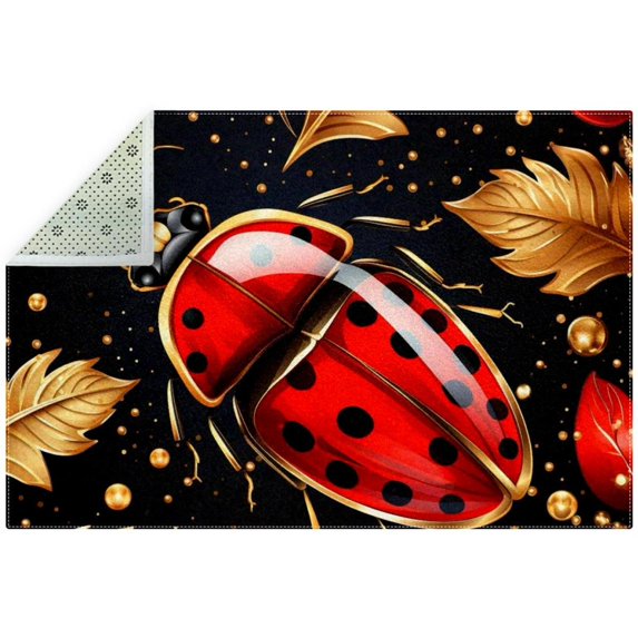 Seven Starred Ladybird Elegant Gray Polyester Area Rug with Right-Angle ...
