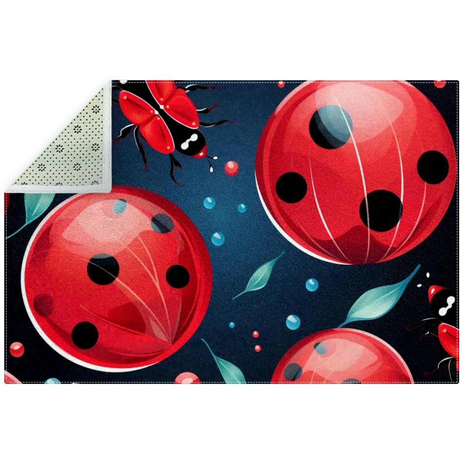 Seven Starred Ladybird Elegant Gray Polyester Area Rug with Right-Angle ...