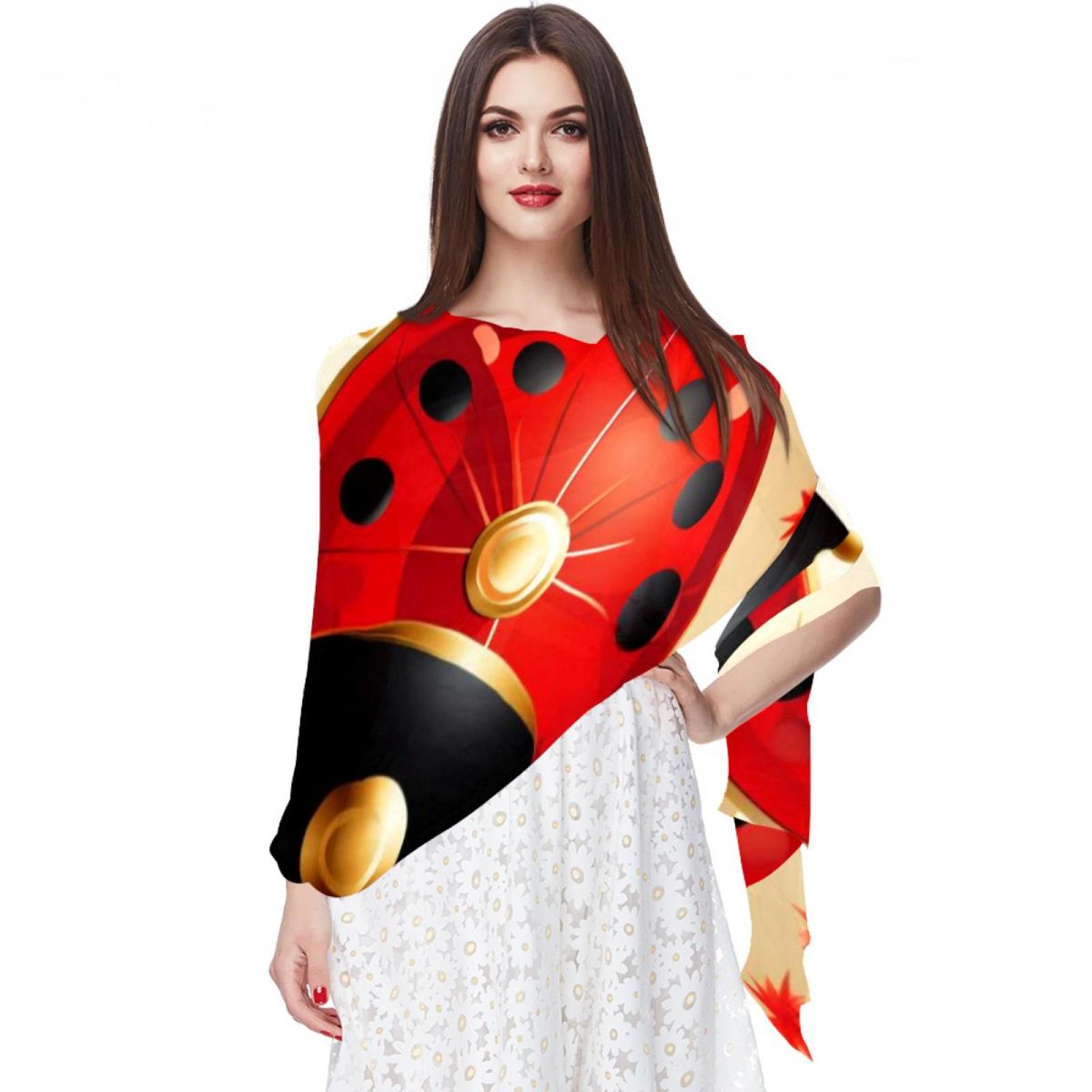 Seven Starred Ladybird Elegant Silk Scarf - Translucent Chiffon Yarn ...