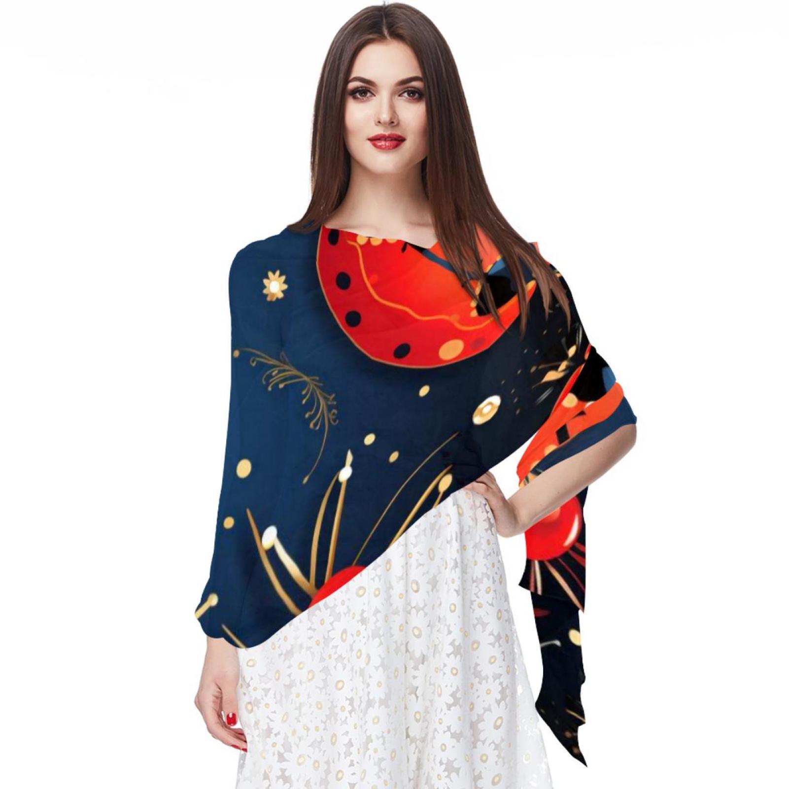 Seven Starred Ladybird Elegant Translucent Chiffon Silk Scarf ...