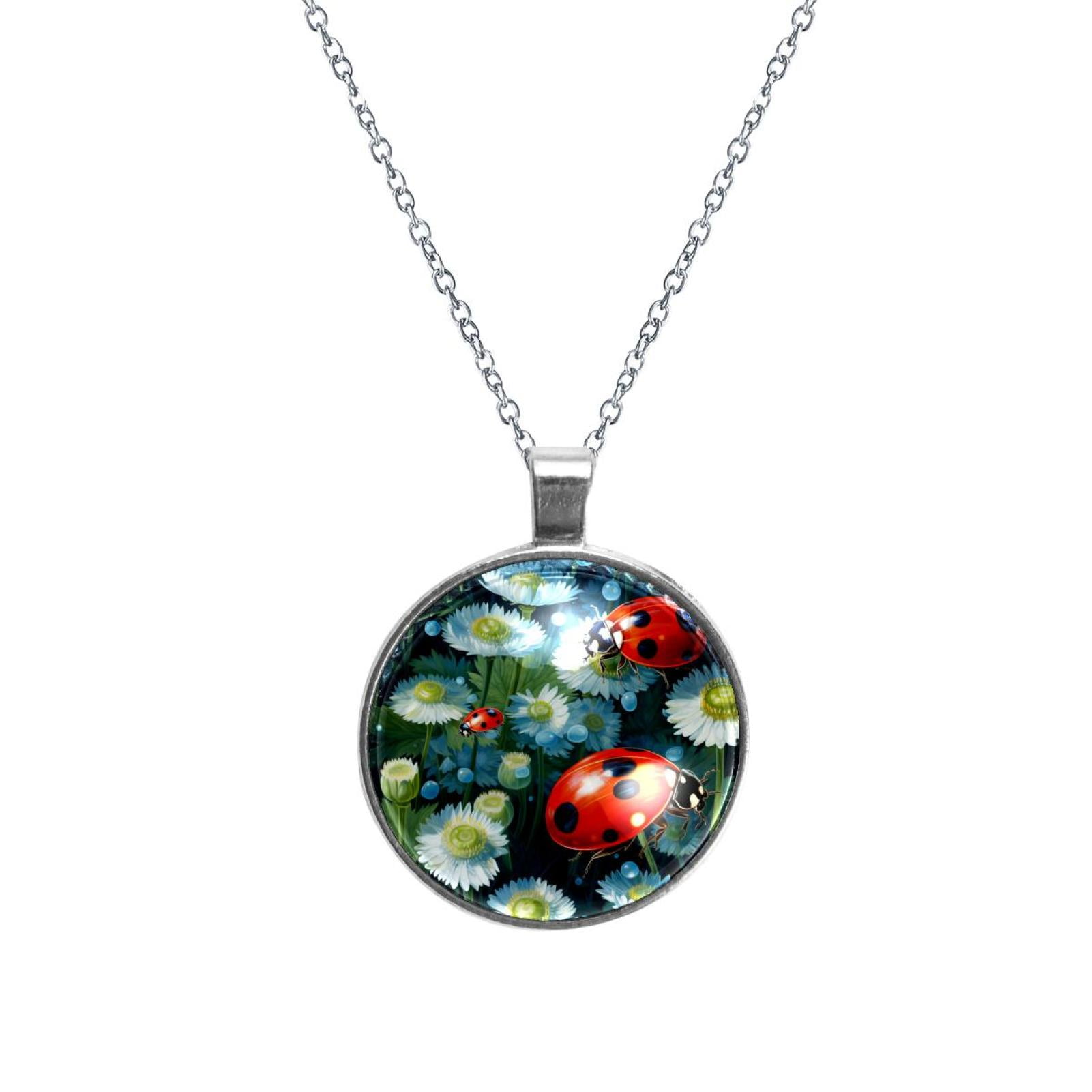 Seven Starred Ladybird Glass Circular Pendant Necklace - Stylish ...