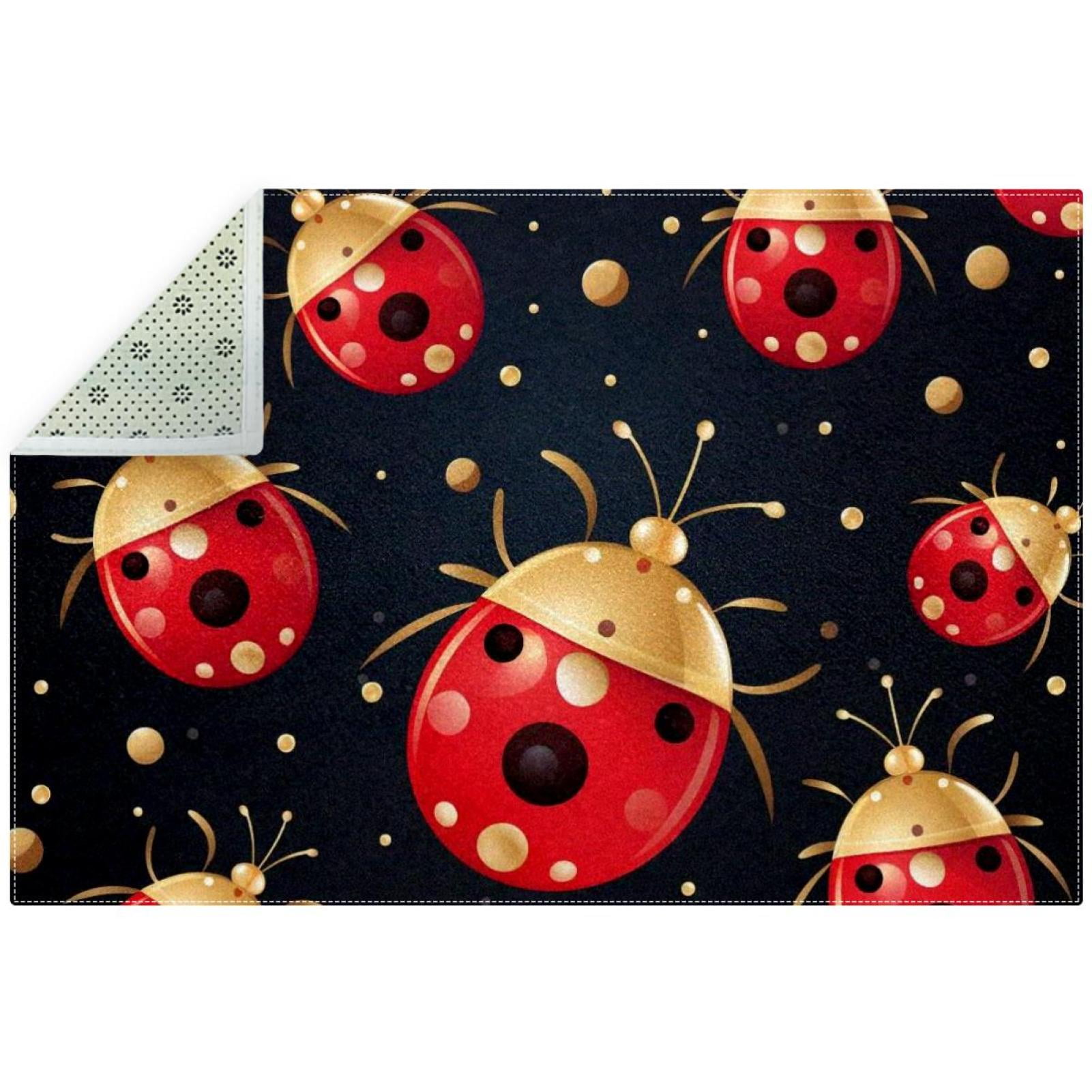 Seven Starred Ladybird Polyester Rectangular Chair Rug - Floor Mat for ...
