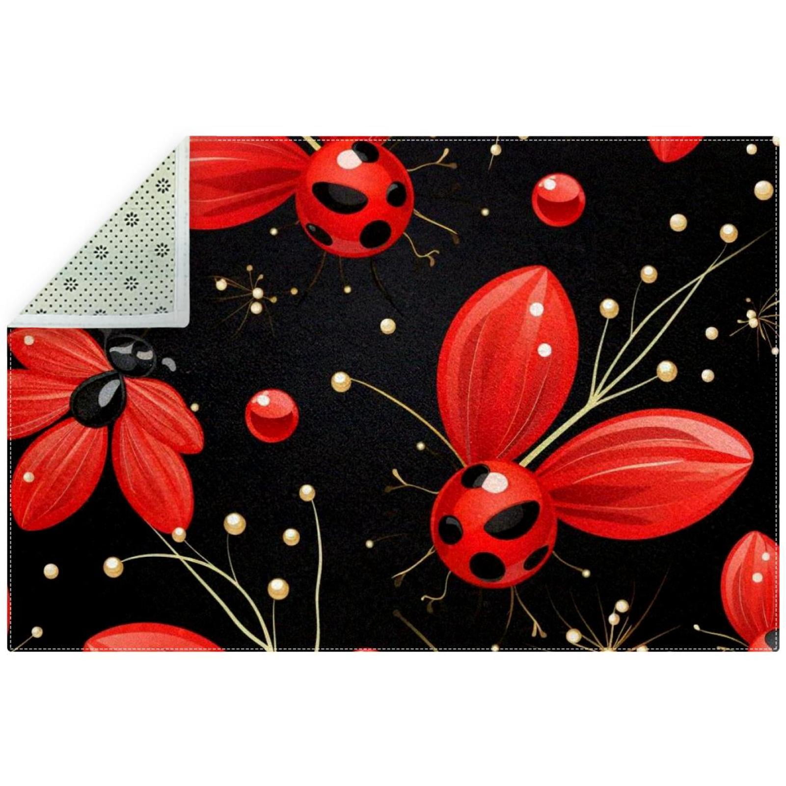 Seven Starred Ladybird Polyester Rectangular Chair Rug - Floor Mat for ...