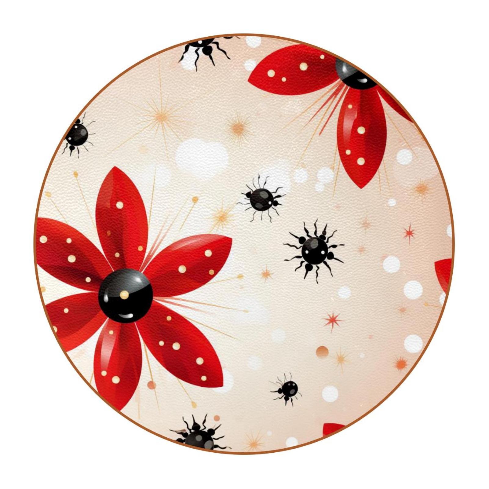 Seven Starred Ladybird Round Microfiber Leather Drink Coasters (6PCS ...