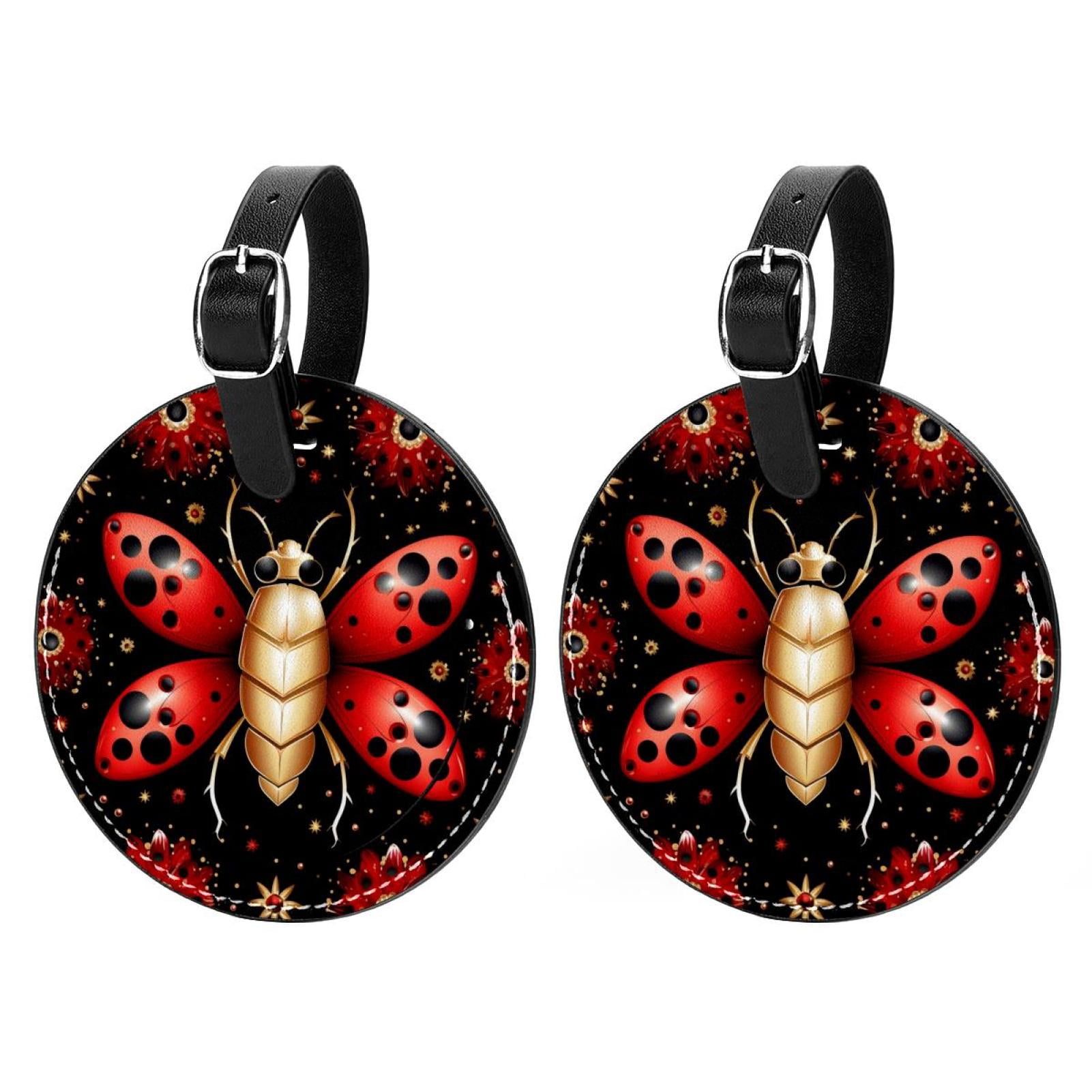 Seven Starred Ladybird Set of 2pcs PU Leather Round Suitcase Tags with ...
