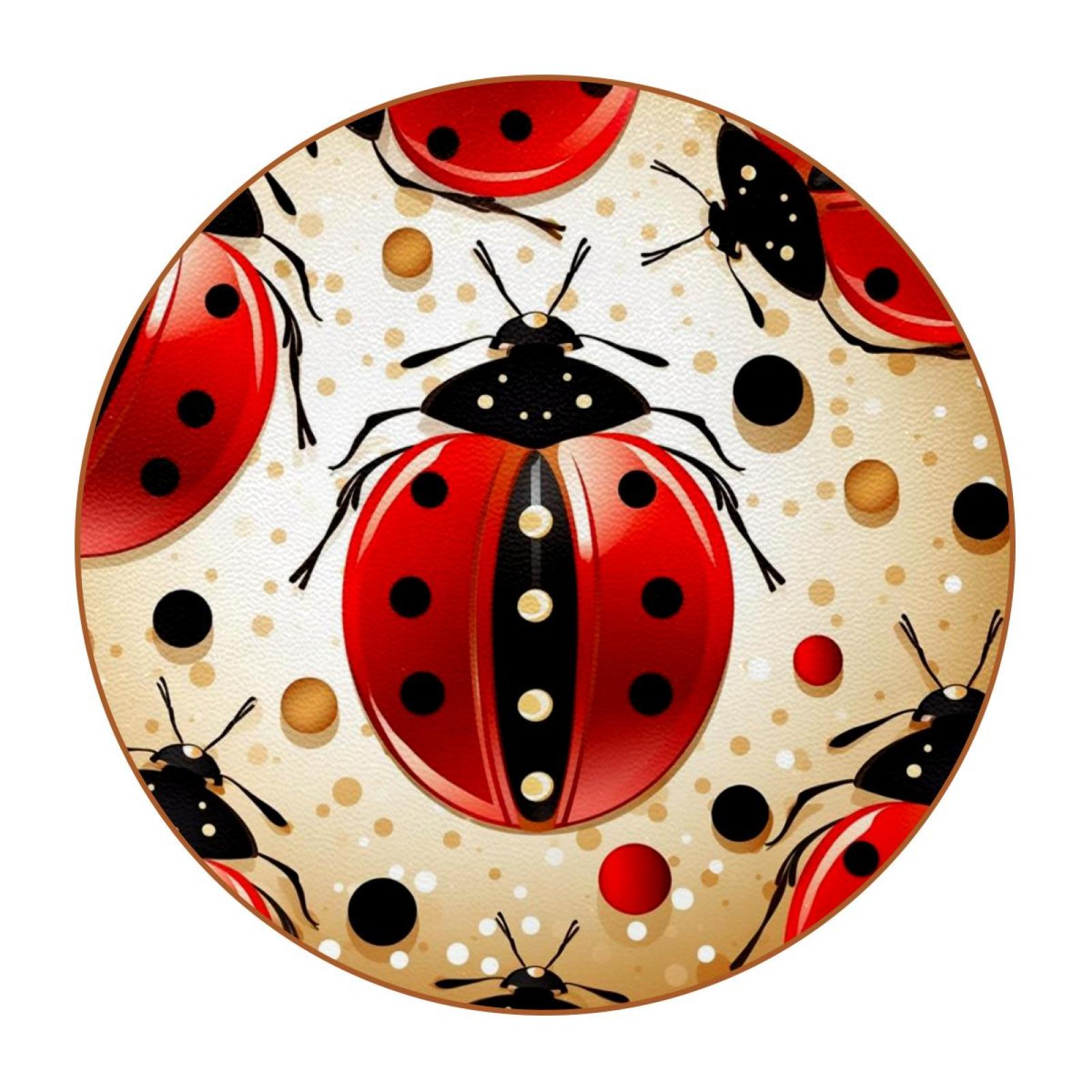 Seven Starred Ladybird Set of 6 Round Microfiber Leather Coasters ...