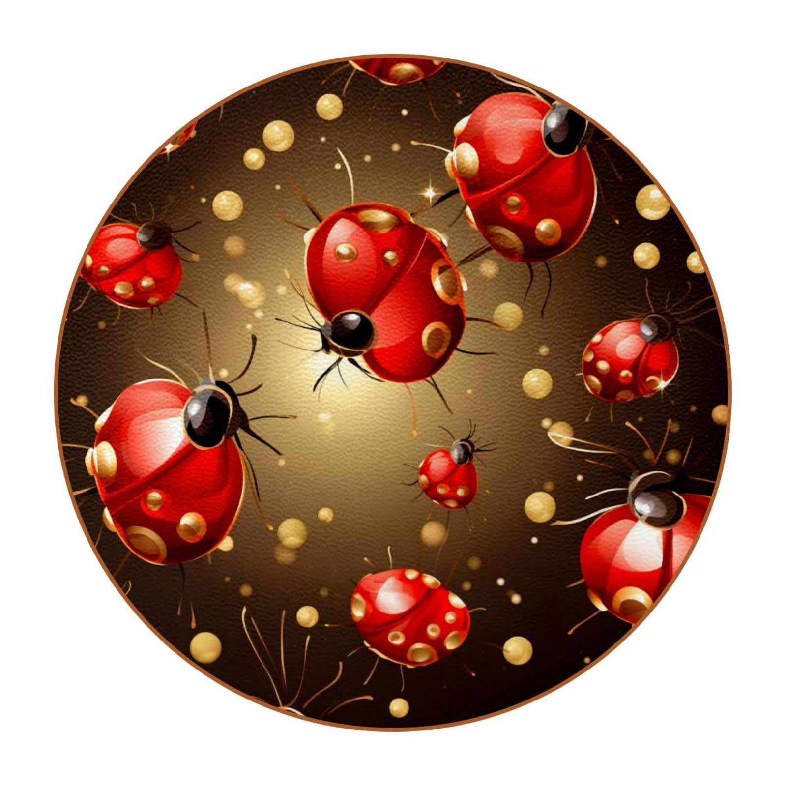 Seven Starred Ladybird Set of 6 Microfiber Leather Round Coasters ...