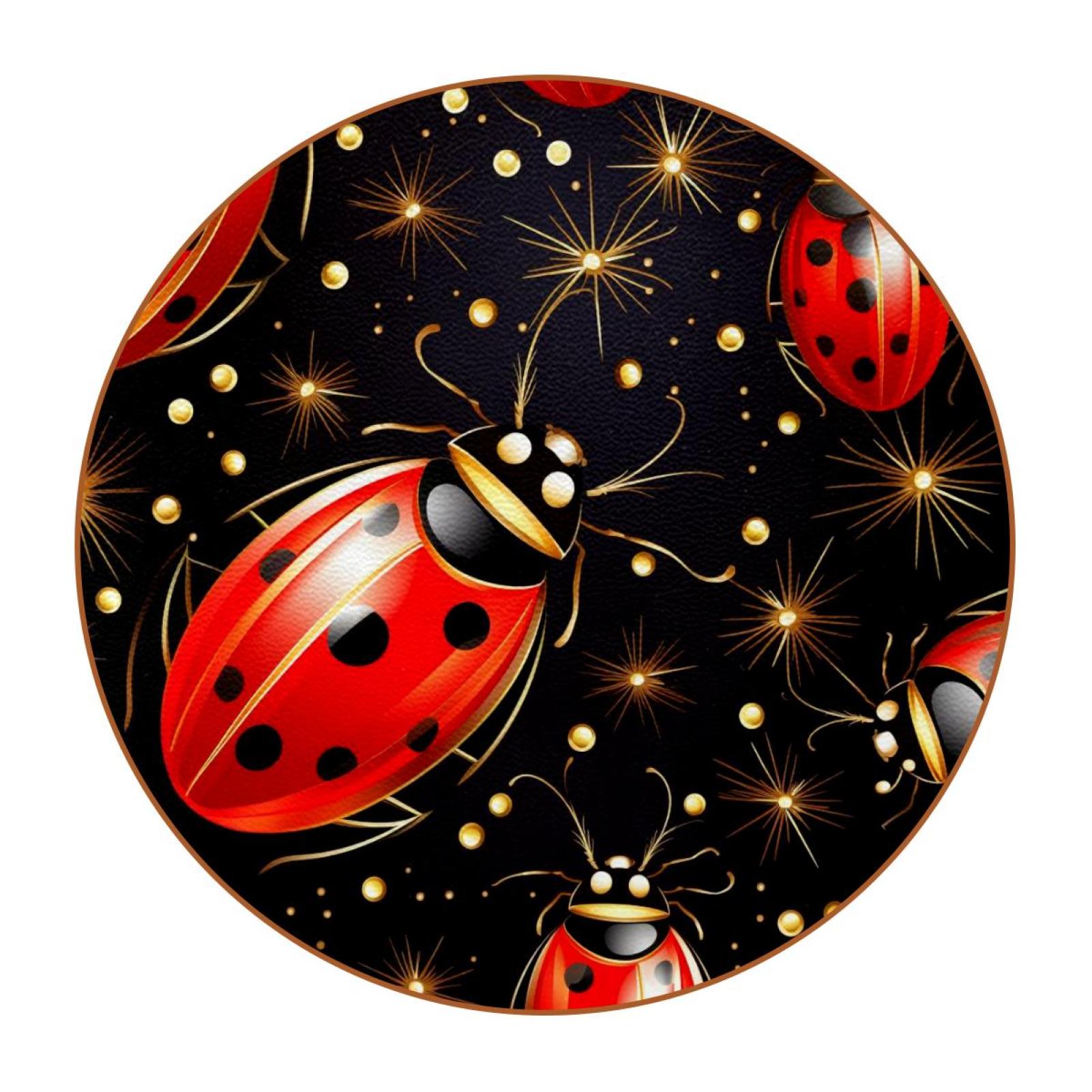Seven Starred Ladybird Set of 6 Microfiber Leather Round Coasters ...