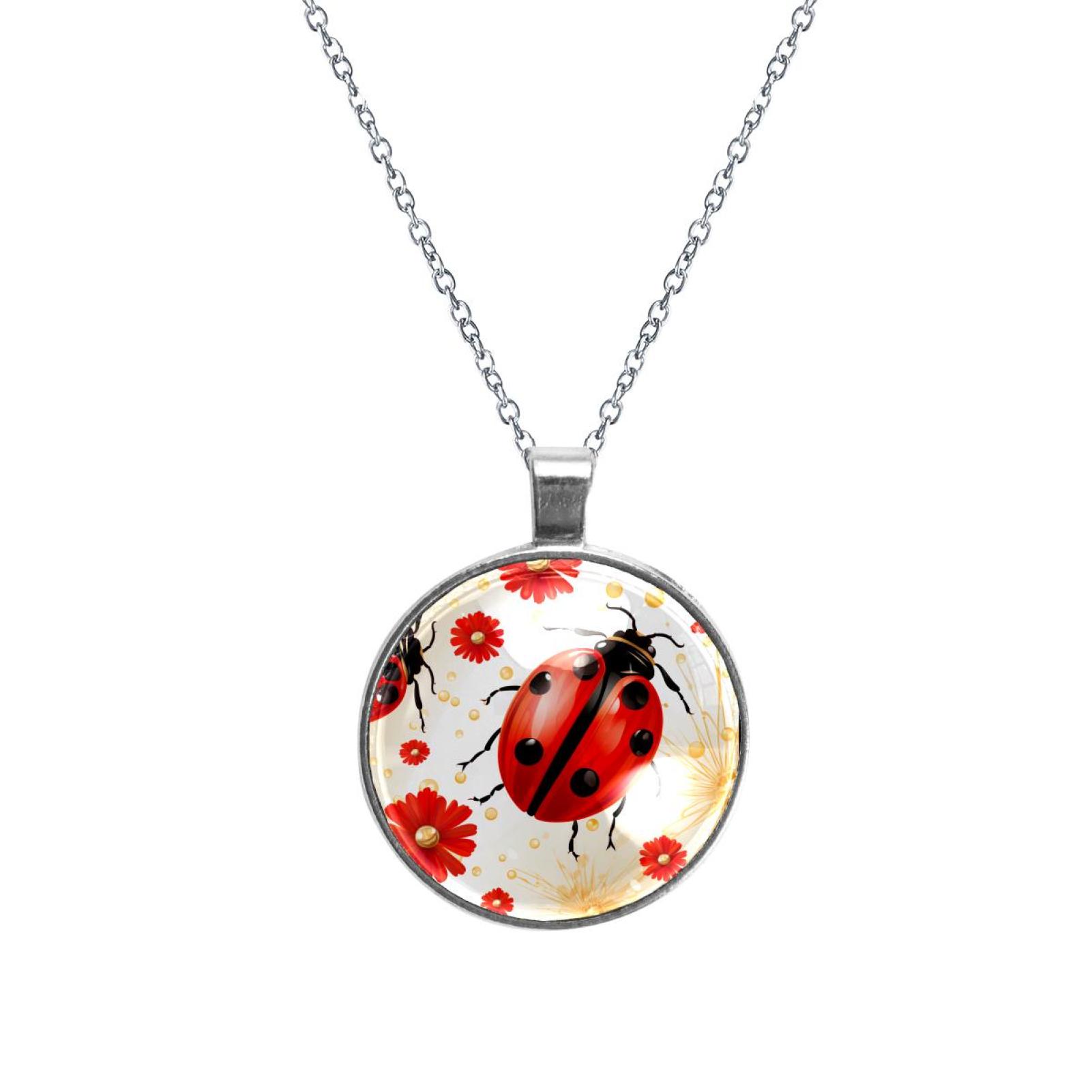 Seven Starred Ladybird Stunning Glass Circular Pendant Necklace ...