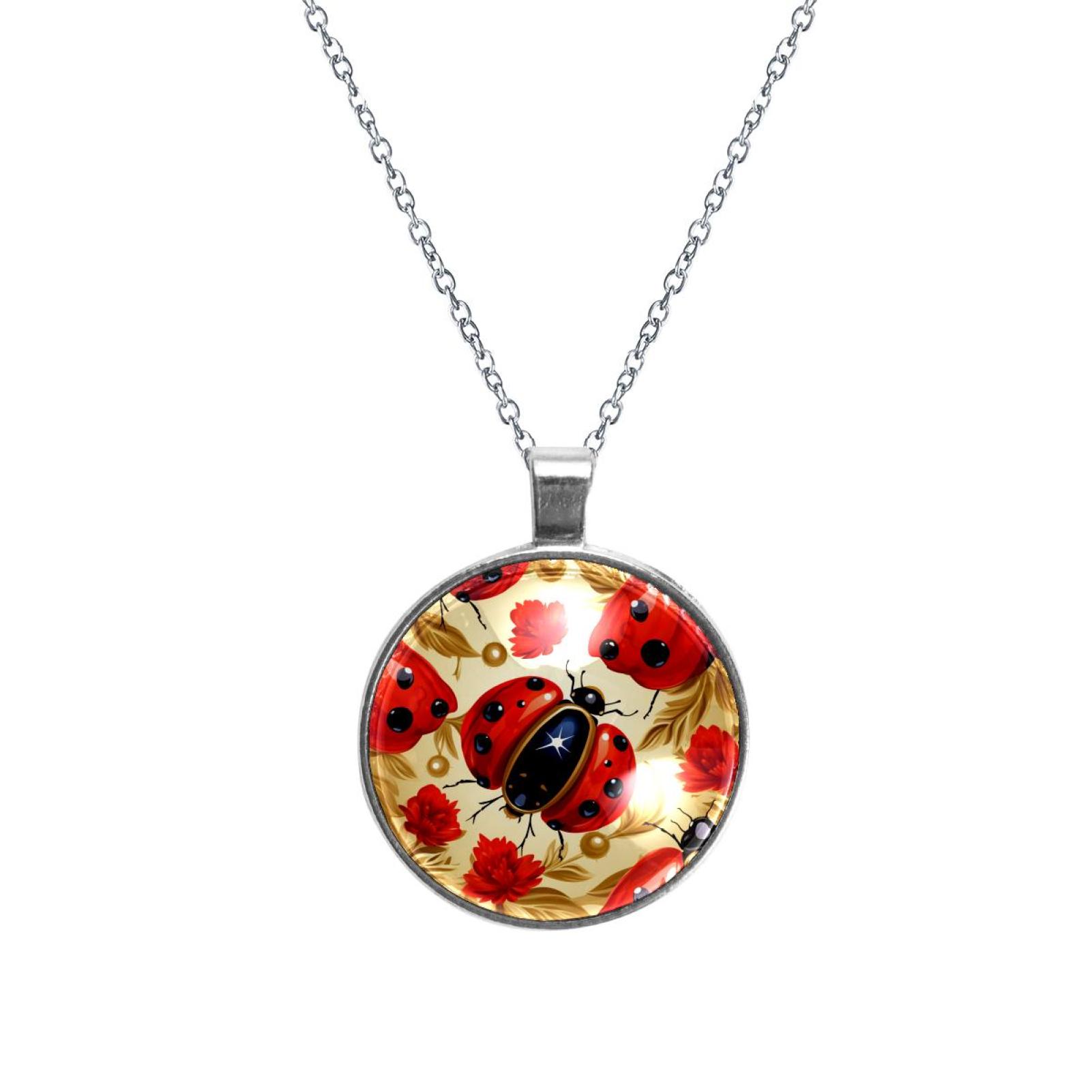 Seven Starred Ladybird Stunning Glass Circular Pendant Necklace ...