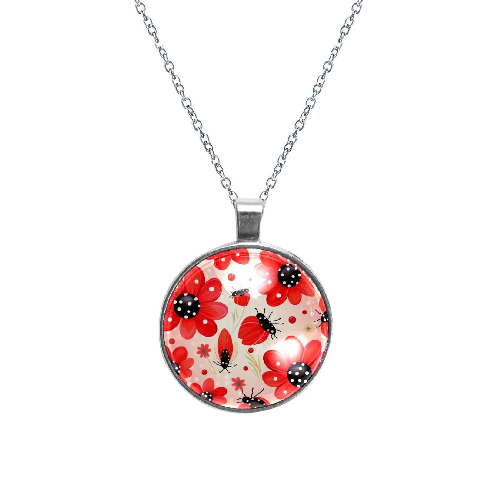 Seven Starred Ladybird Stunning Women's Circular Glass Pendant Necklace ...