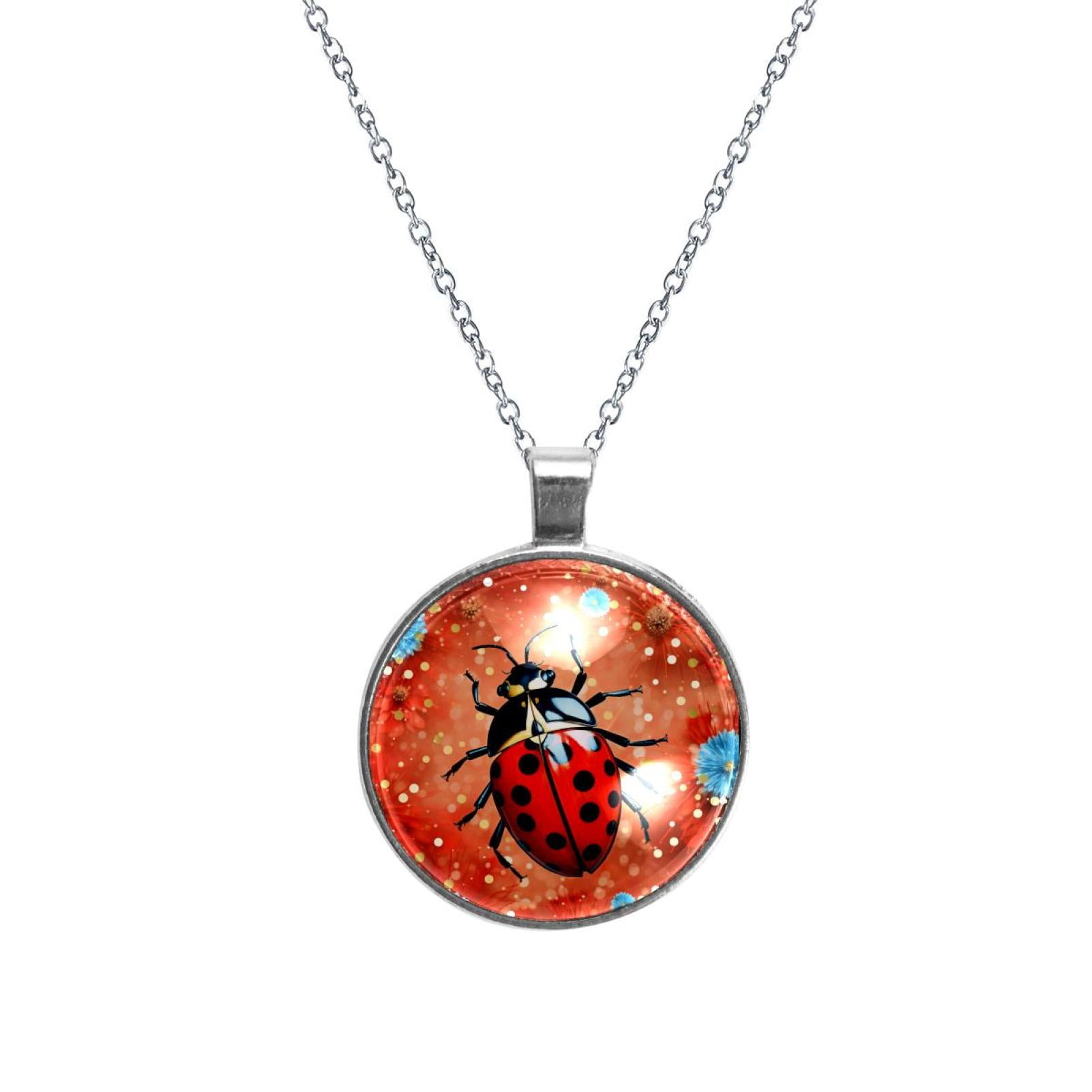 Seven Starred Ladybird Women's Round Glass Pendant Necklace - Walmart.com