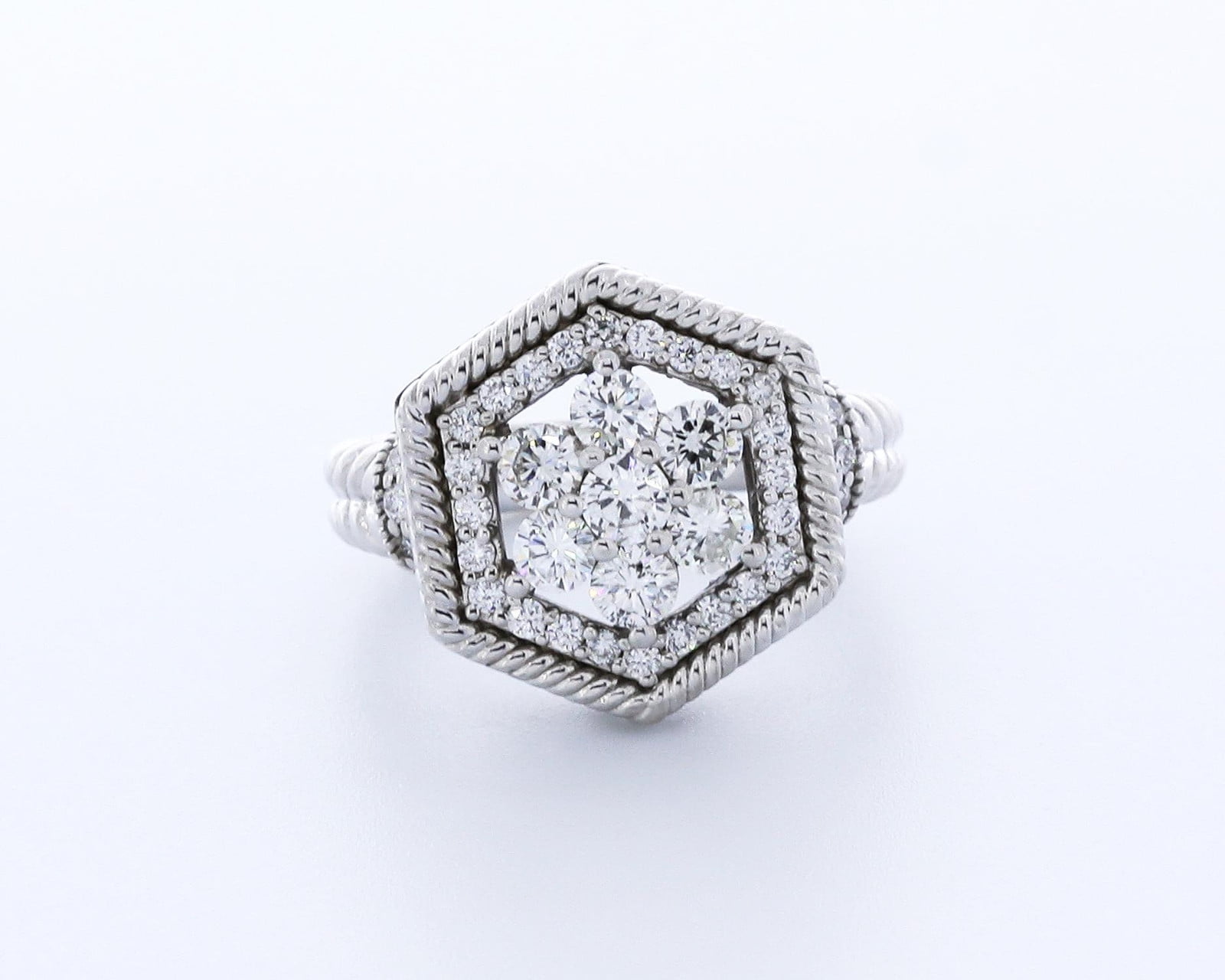 Seven Stone Cluster Diamond Wedding Ring, Hexagon Halo Diamond ...