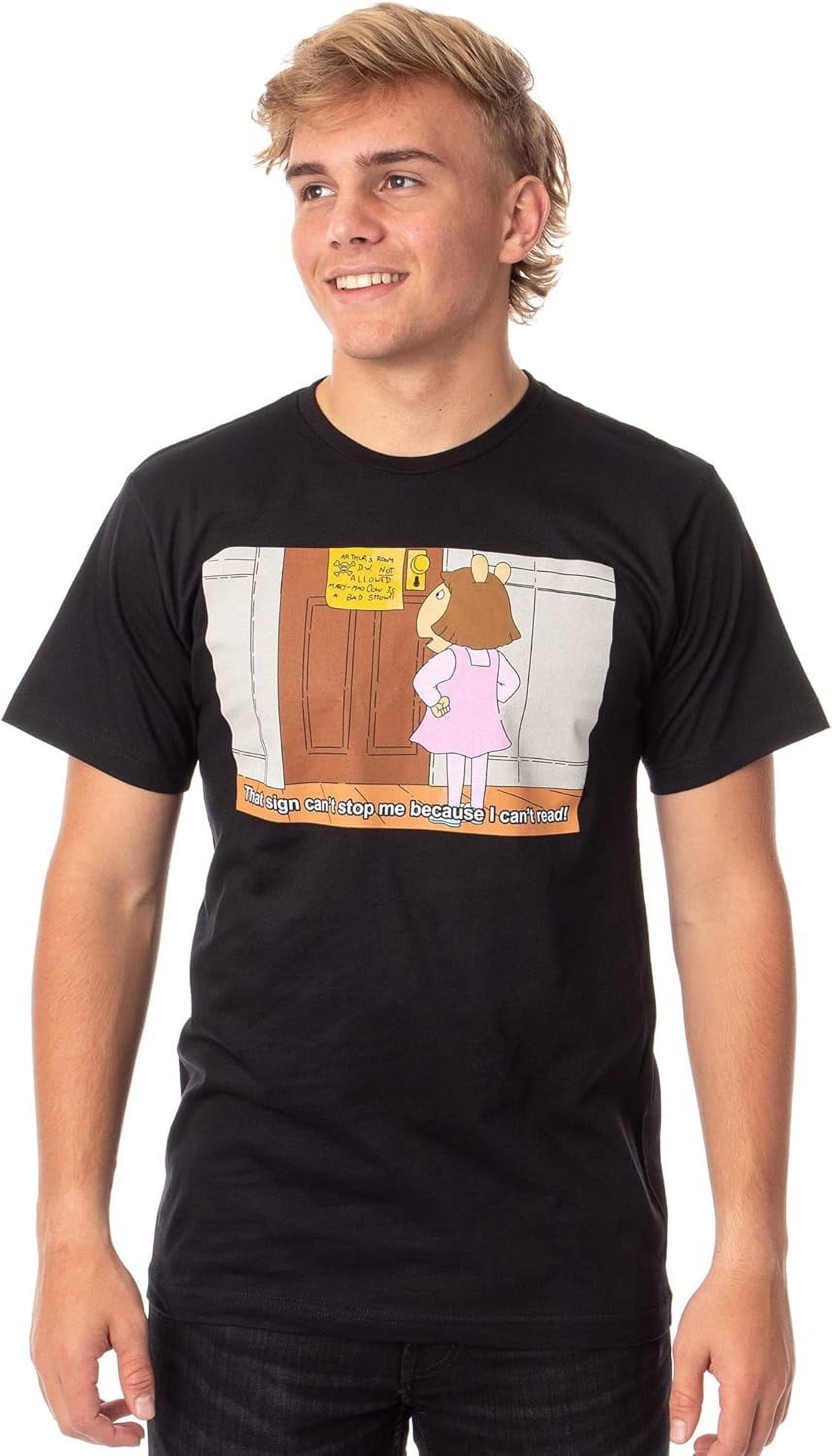 Seven Times Six Arthur Mens' D.W. Can't Read Meme Graphic T-Shirt ...