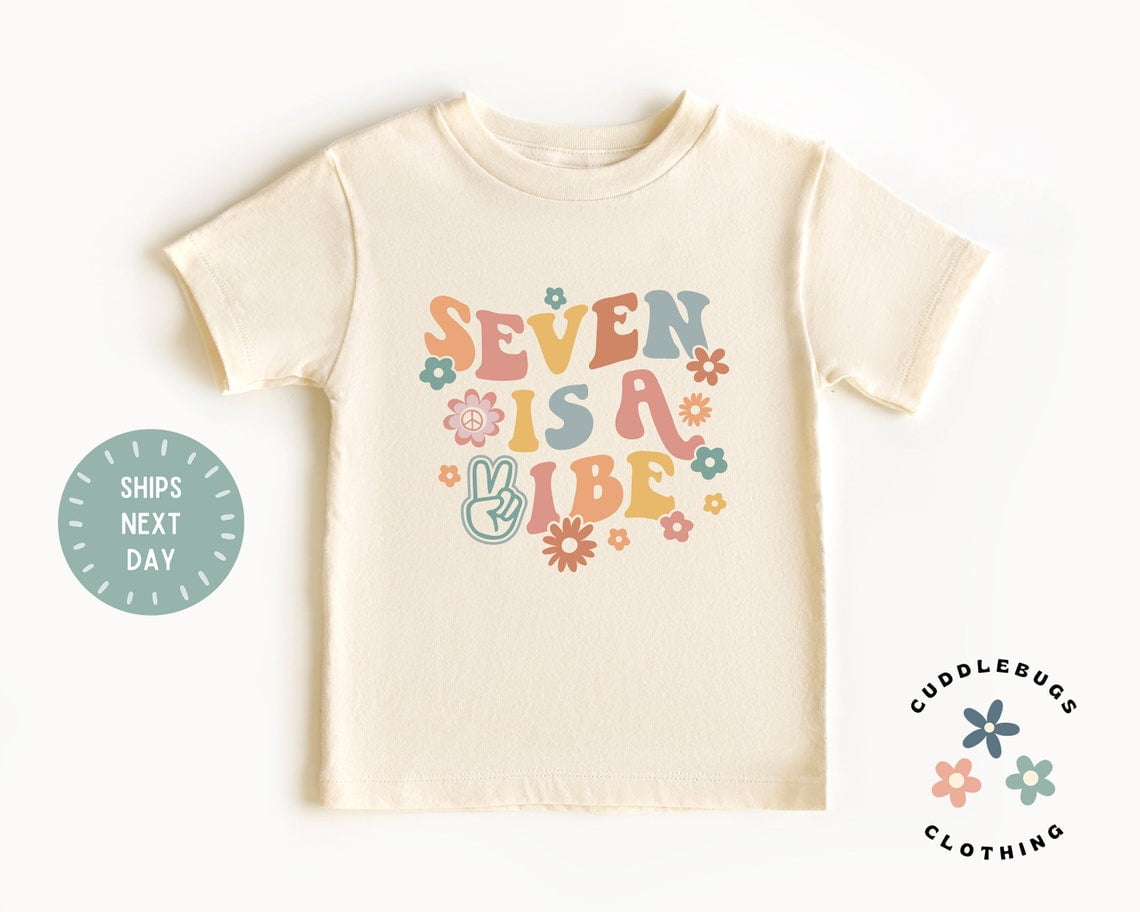 Seven Is A Vibe Birthday Shirt - Retro Seventh Rainbow Flowers Birthday ...