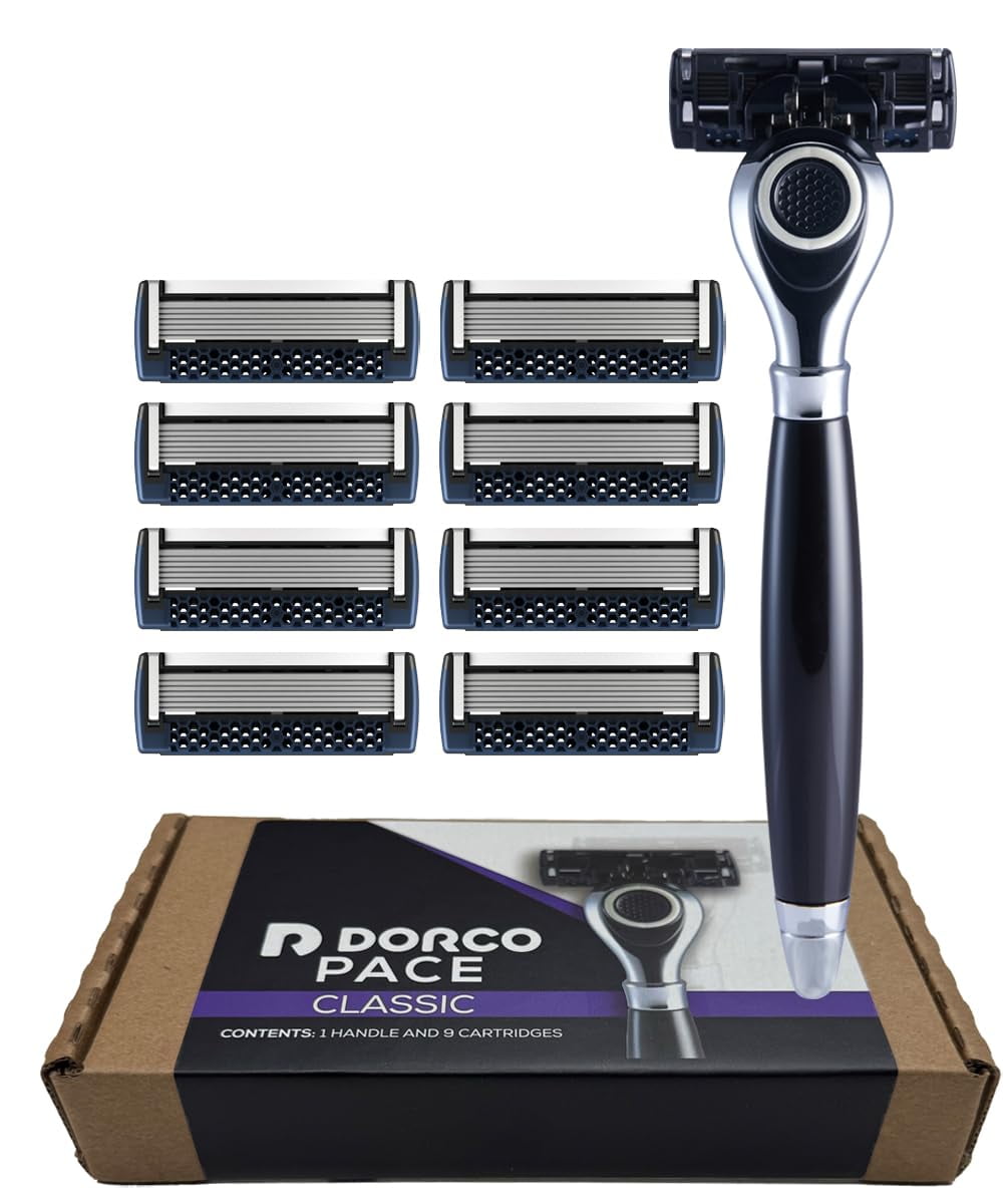 Seven-blade razor system, with rotating blade head and advanced handle ...