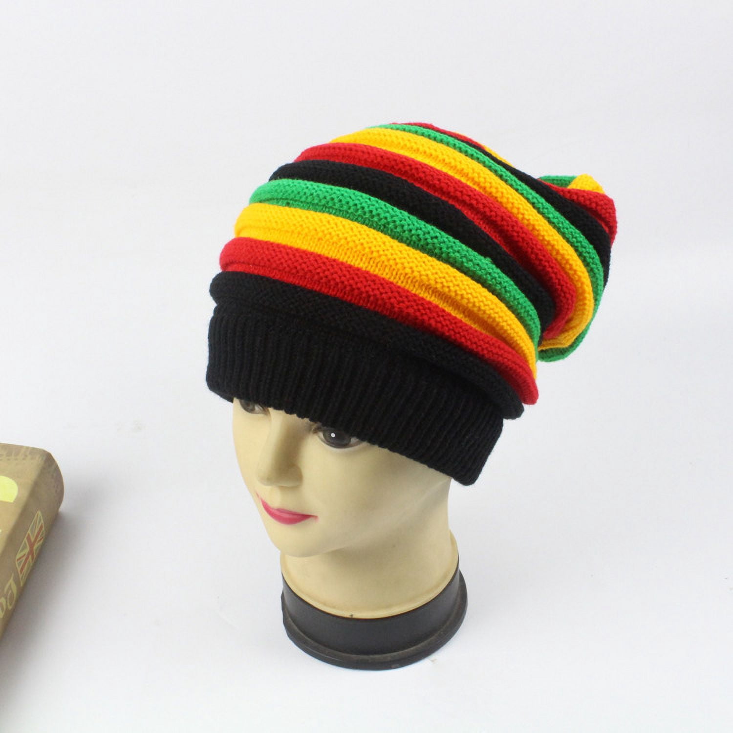 Seven-color striped pile cap Jamaican wool knitted hat fashion men's ...