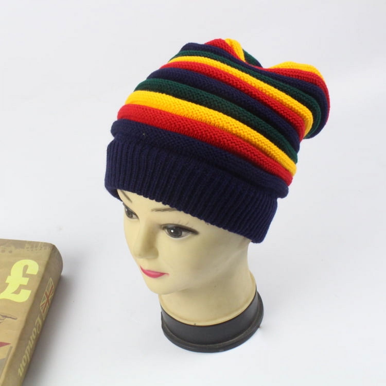 Seven-color striped pile cap Jamaican wool knitted hat fashion men's ...