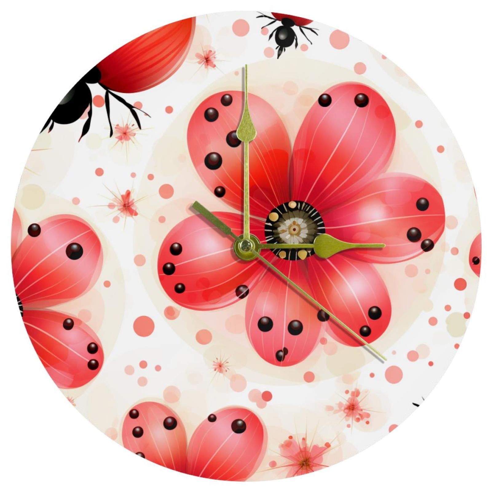 Seven-star ladybug 9.8-Inch Round Acrylic Wall Clock - Silent Non ...