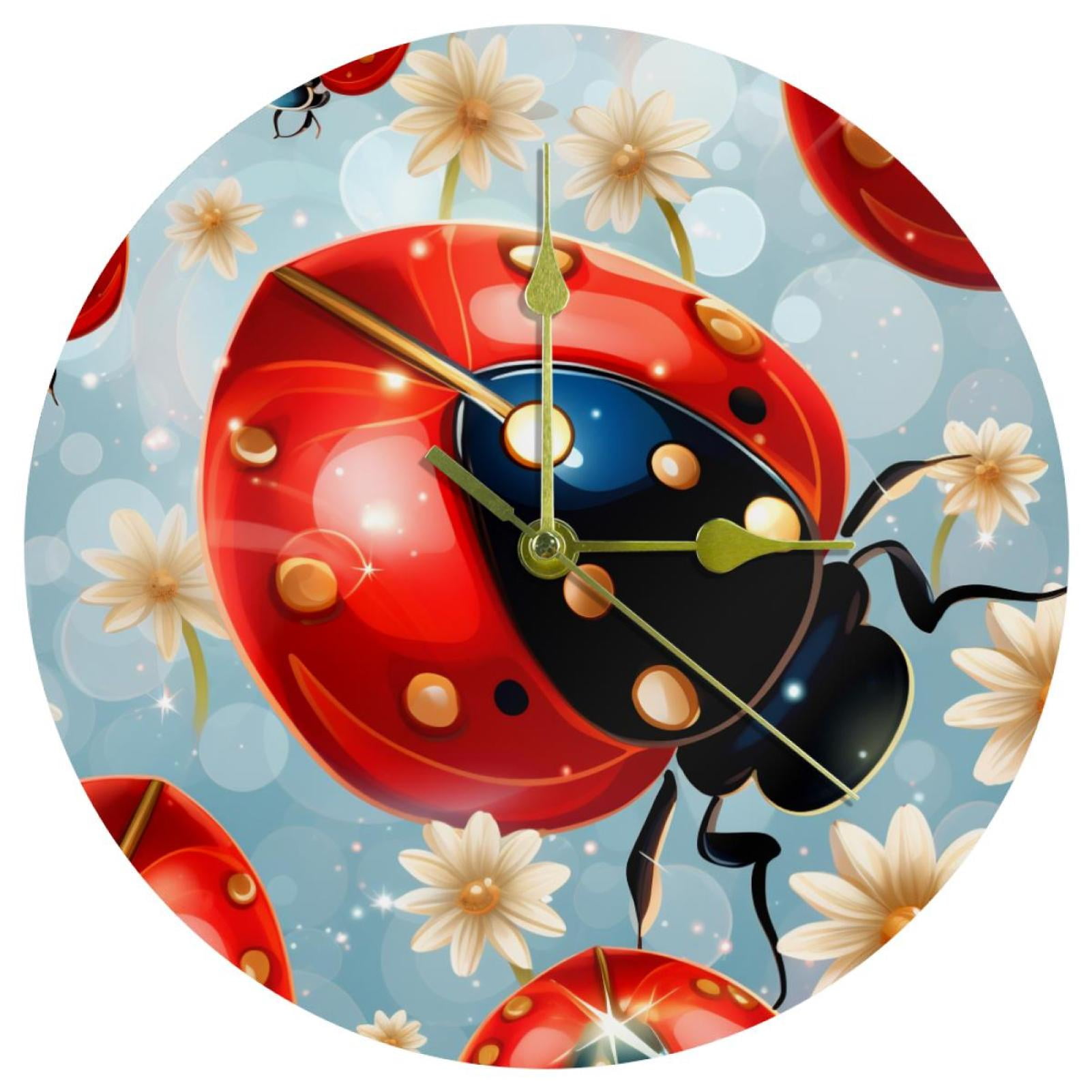 Seven-star ladybug Round Acrylic 9.8 Inches Silent Non Ticking Battery ...